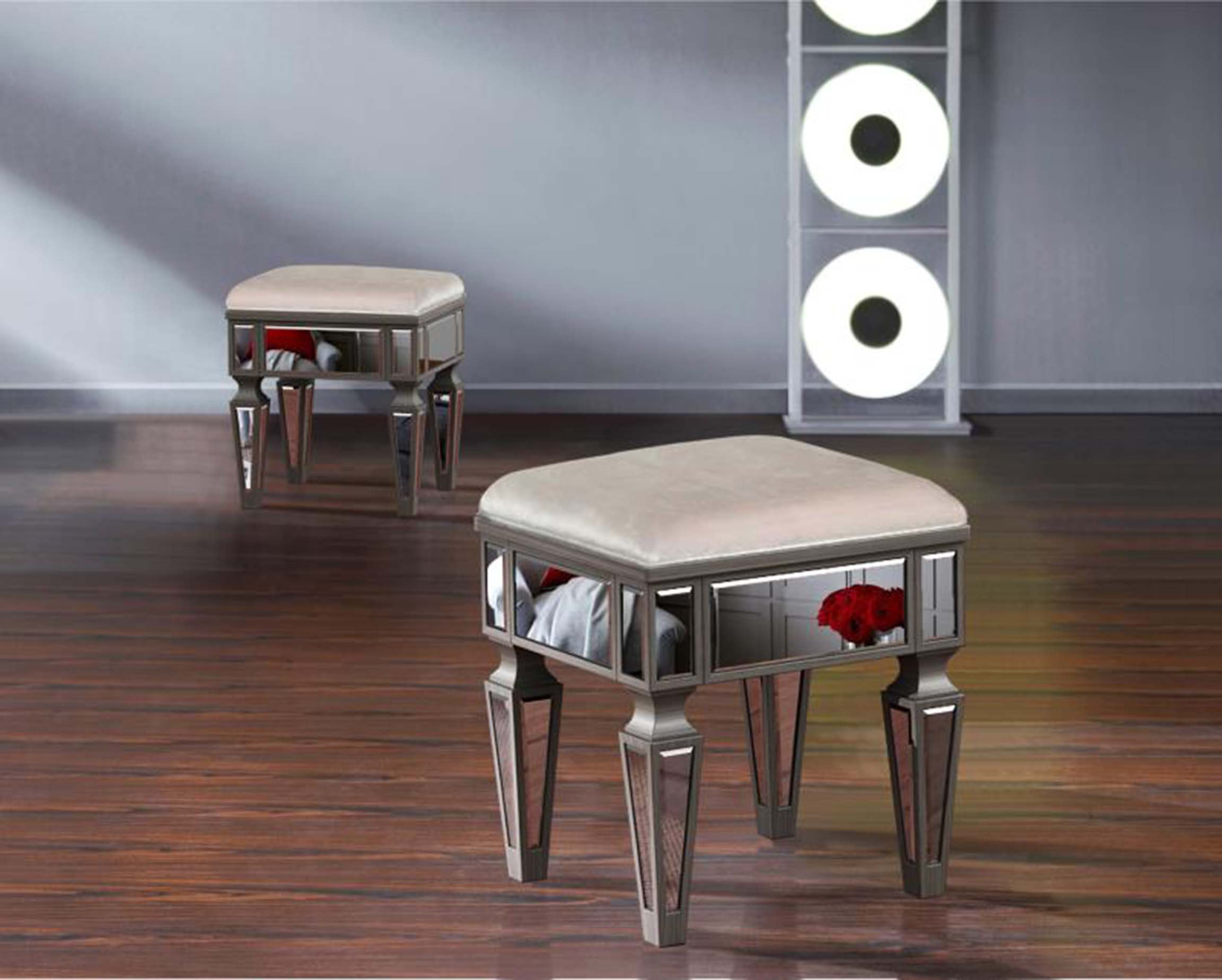 House of Hampton® Mosley Mirrored Vanity Stool With Fabric Cushion ...