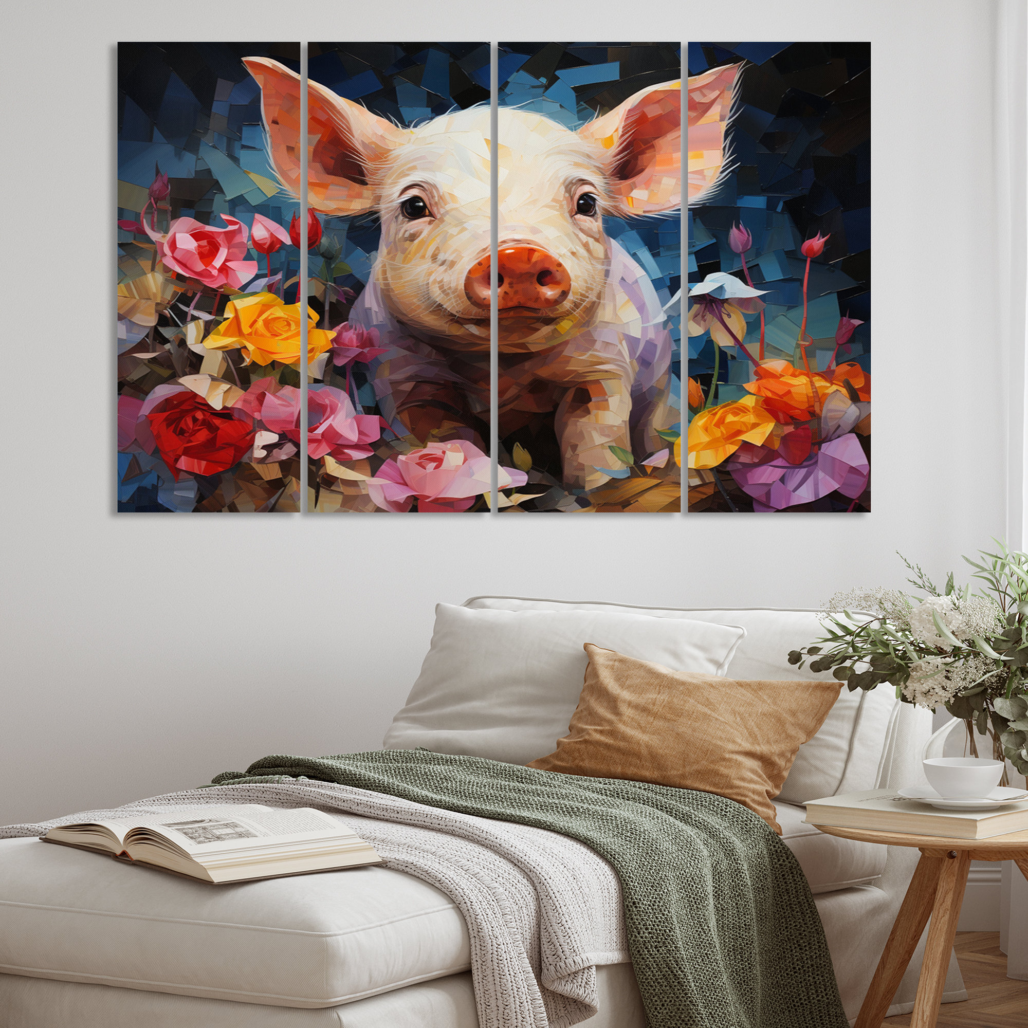 Harper Orchard Pink Curious Piglet Collage - 4 Piece Wrapped Canvas ...