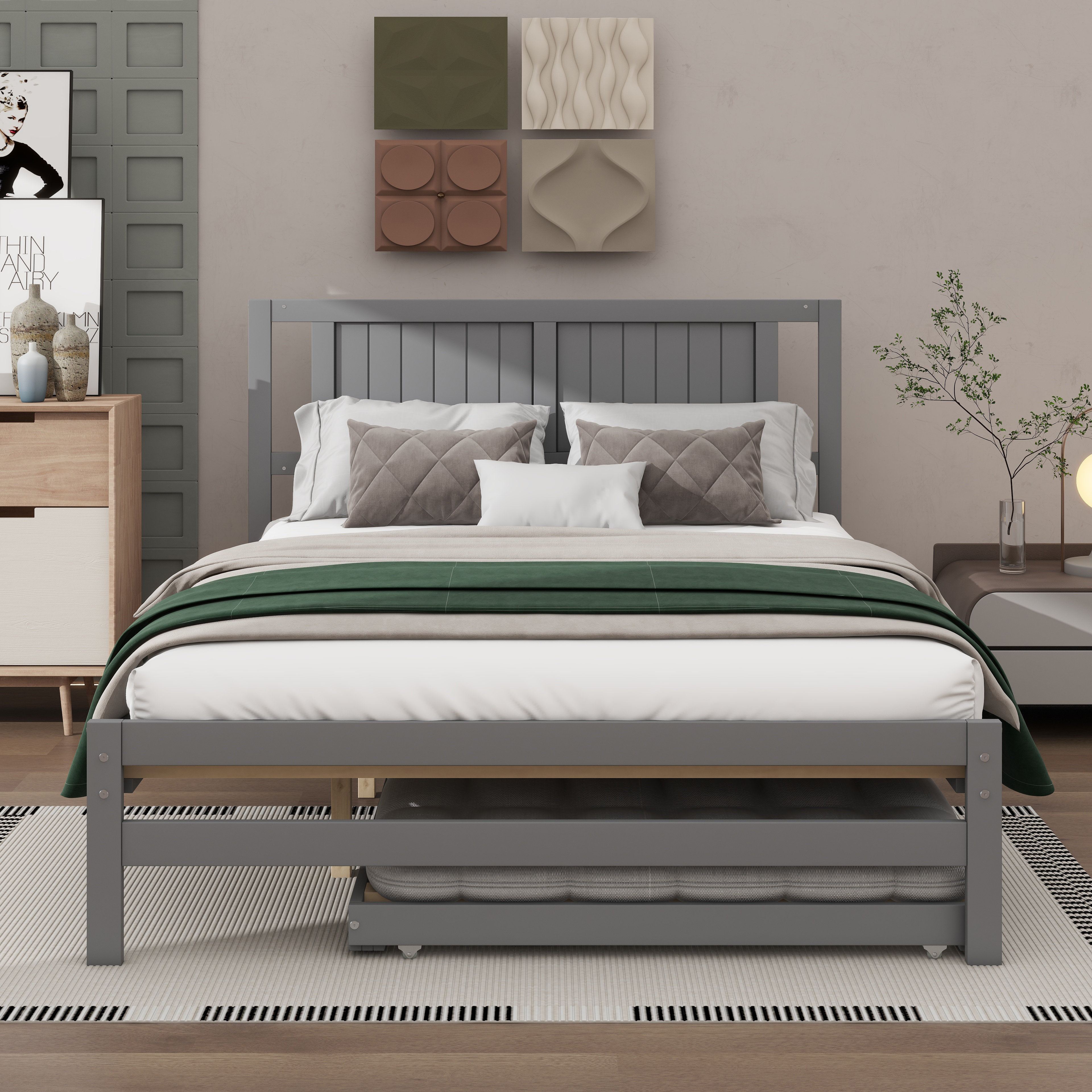 Red Barrel Studio® Wood Full Bed With Adjustable Trundle Bed ...