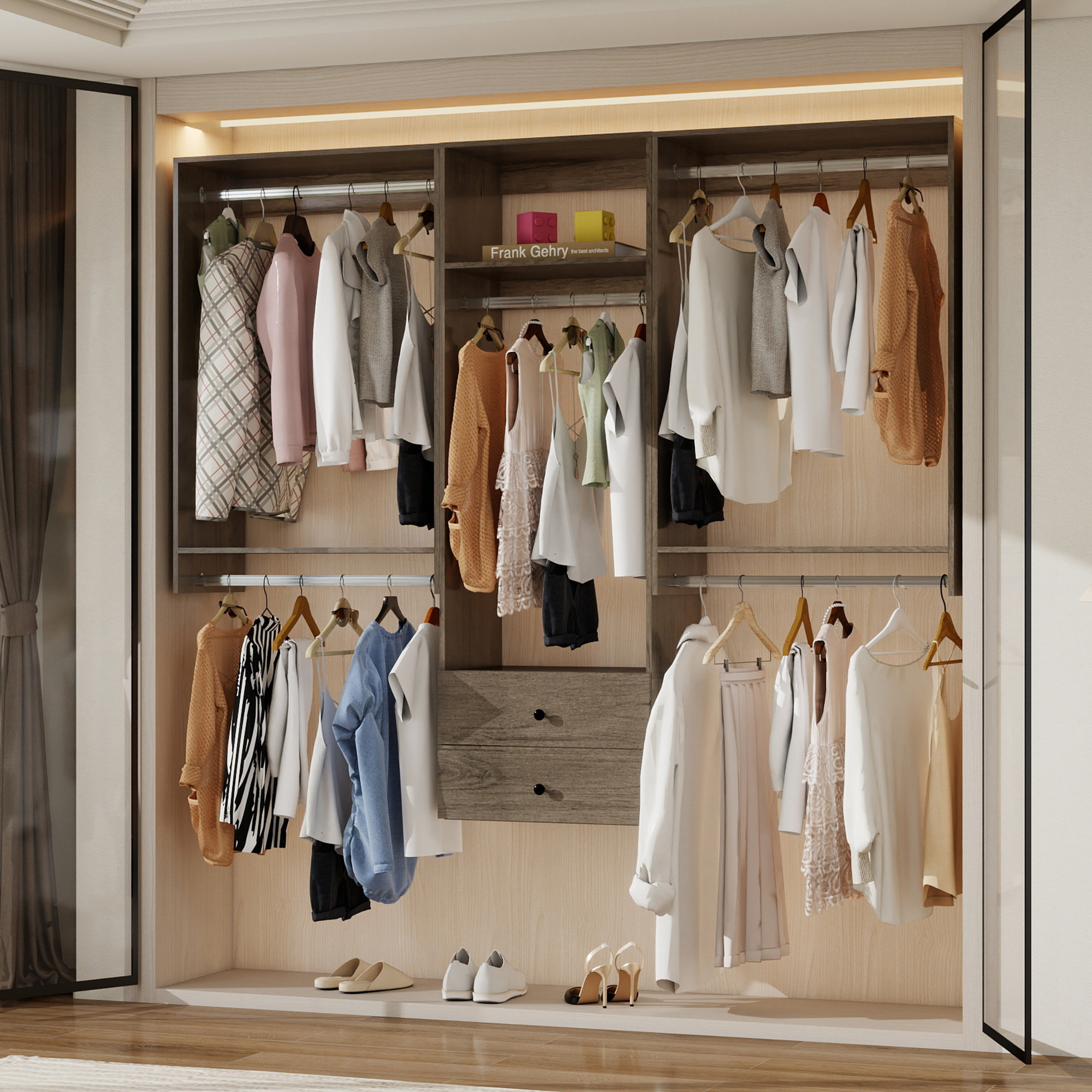 Rebrilliant Closet System with Drawers – Modern Closet Shelving System ...