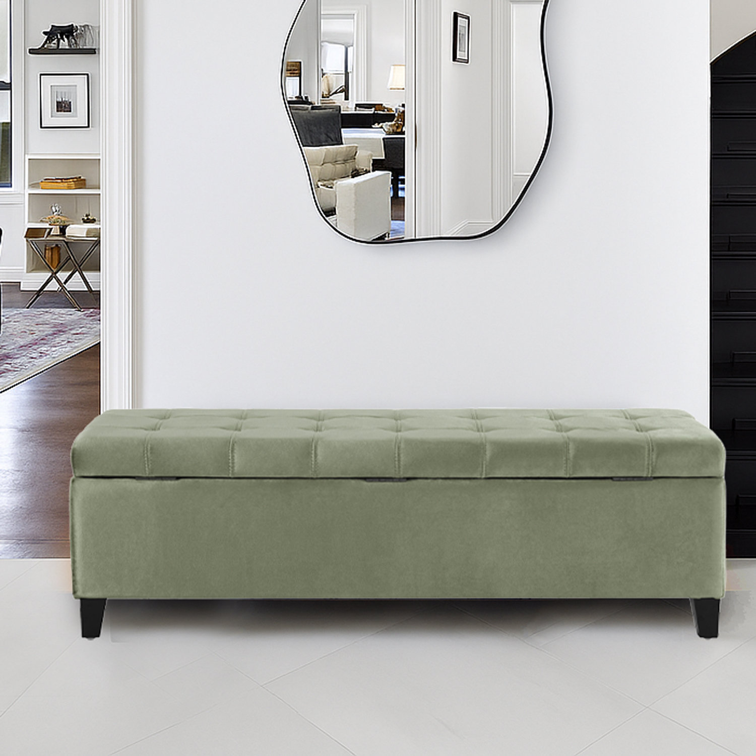 Mercer41 Velvet Upholstered Storage Bench with Tufted Top and Hidden ...