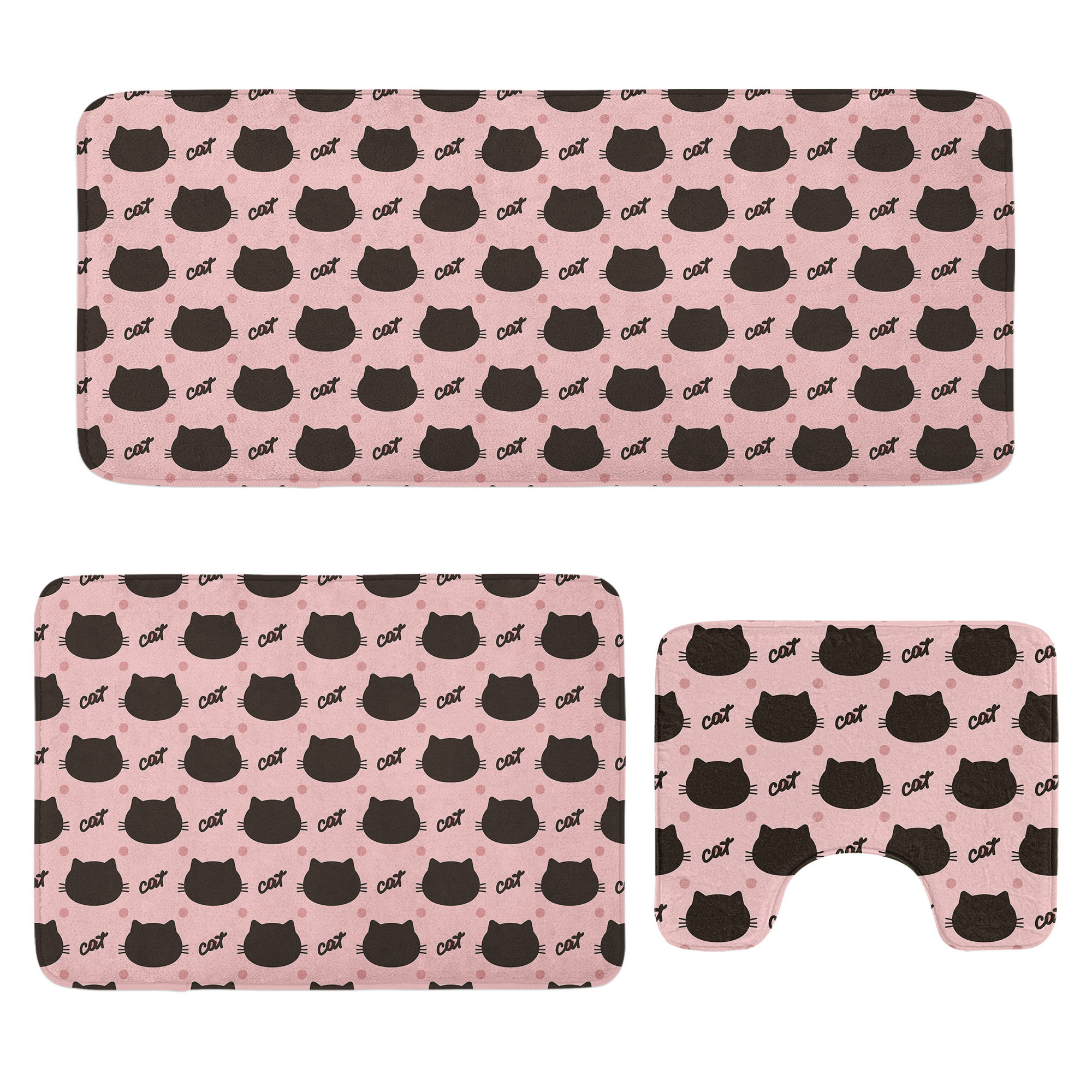 Red Barrel Studio® Cat Bathroom Rug Set 3 Pieces U-Shape & Rectangle ...
