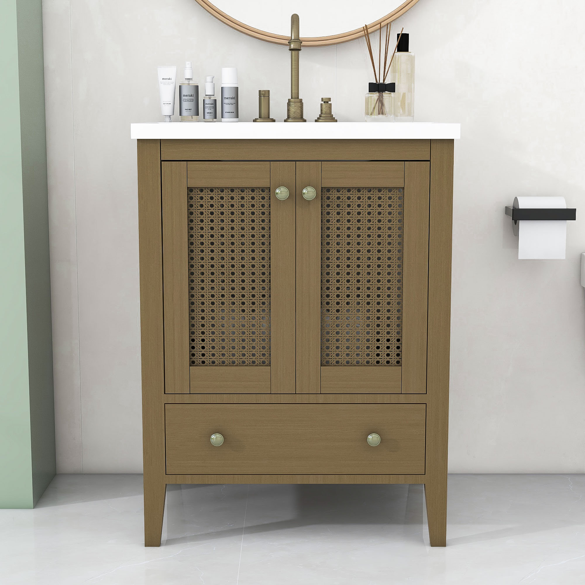 Winston Porter Bathroom Vanity with Ceramic Basin, Doors and Drawer ...