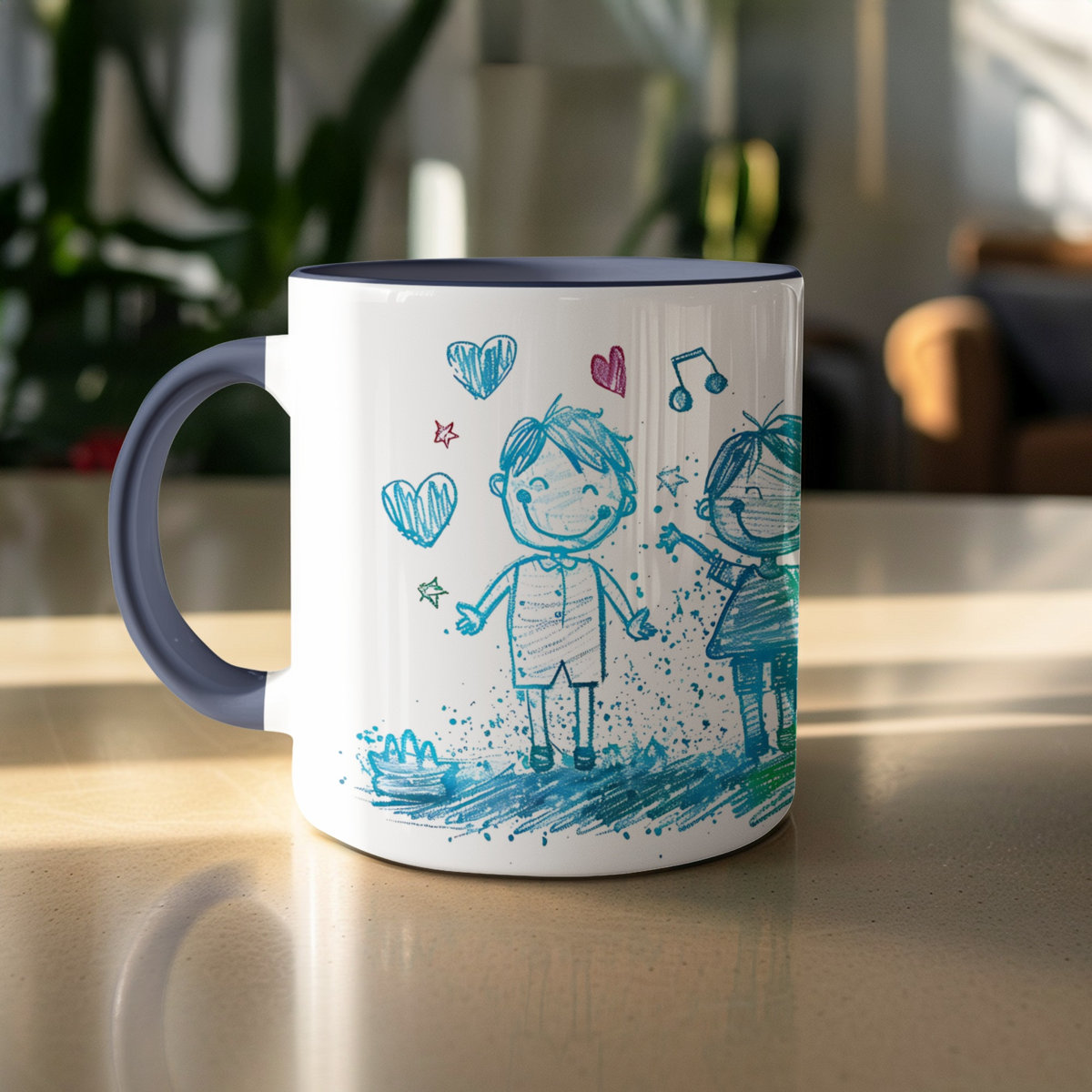 East Urban Home Kids Drawing Style 11oz Accent Mugs – White Ceramic ...