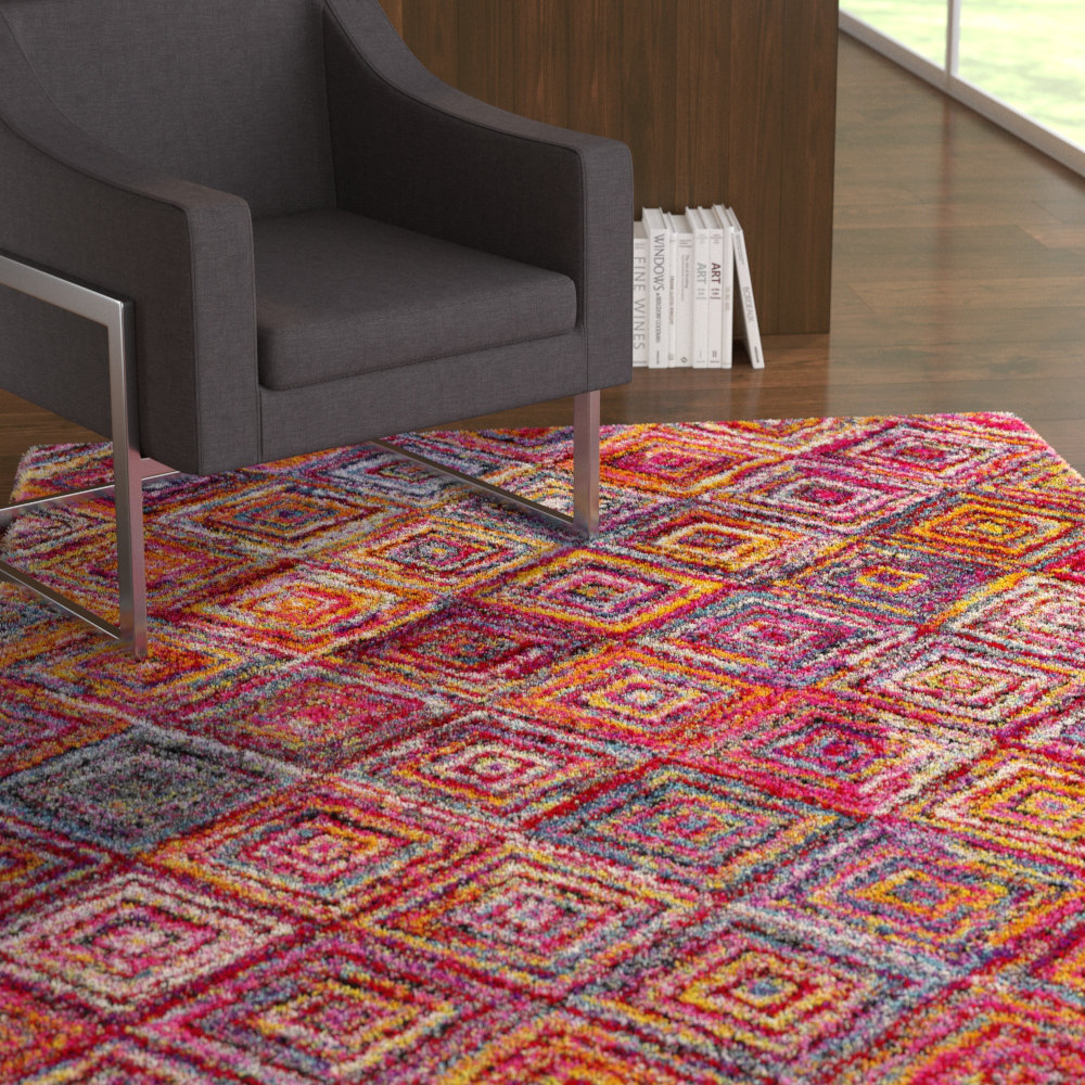 Ebern Designs Dorchester Bright Pink/Medium Gray Geometric Area Rug ...