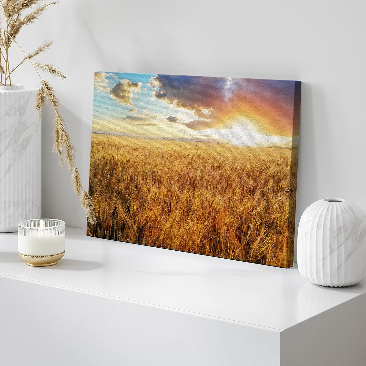 IDEA4WALL Beautiful Scenery/Landscape Sunset Over Wheat Field On Canvas ...