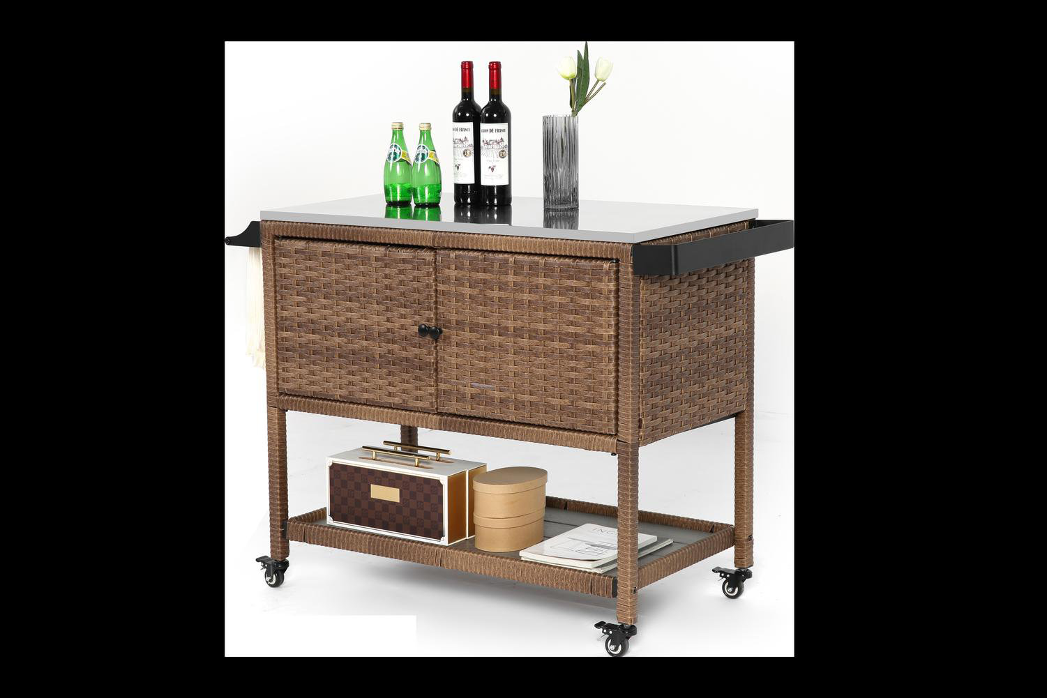 Dovecove Wicker Bar Cart, Outdoor Kitchen Island Bar Table | Wayfair
