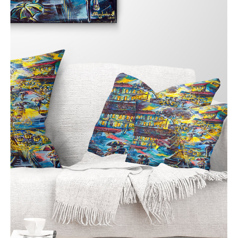 Design Art Night City Graphics Art - Cityscape Printed Throw Pillow ...
