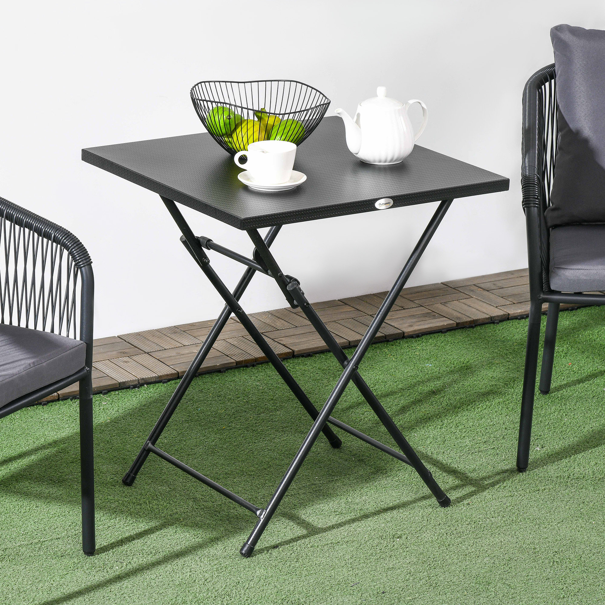 Arlmont & Co. Folding Coffee Table w/ Metal Plate Top, Patio Side Table ...