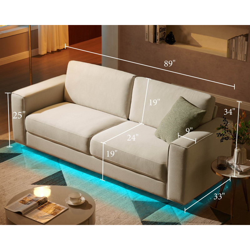 Wrought Studio™ Modern Sofa, 89 inch 3 Seater Sofa with LED light ...