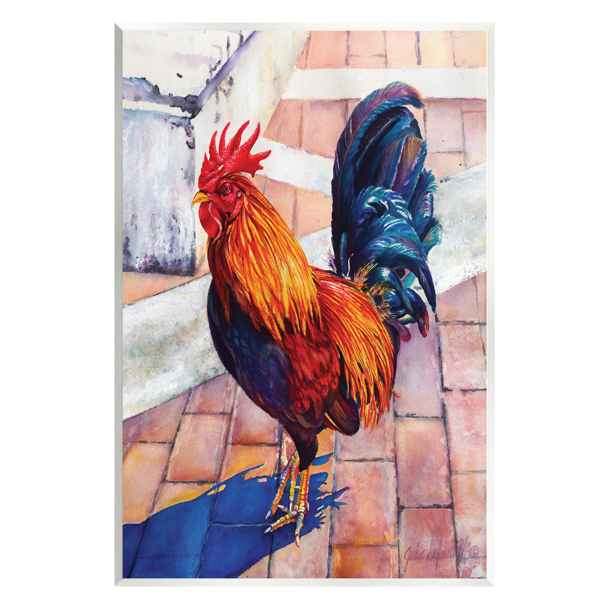 Stupell Industries Rooster Standing On Bricks On MDF by Julia McGrath ...