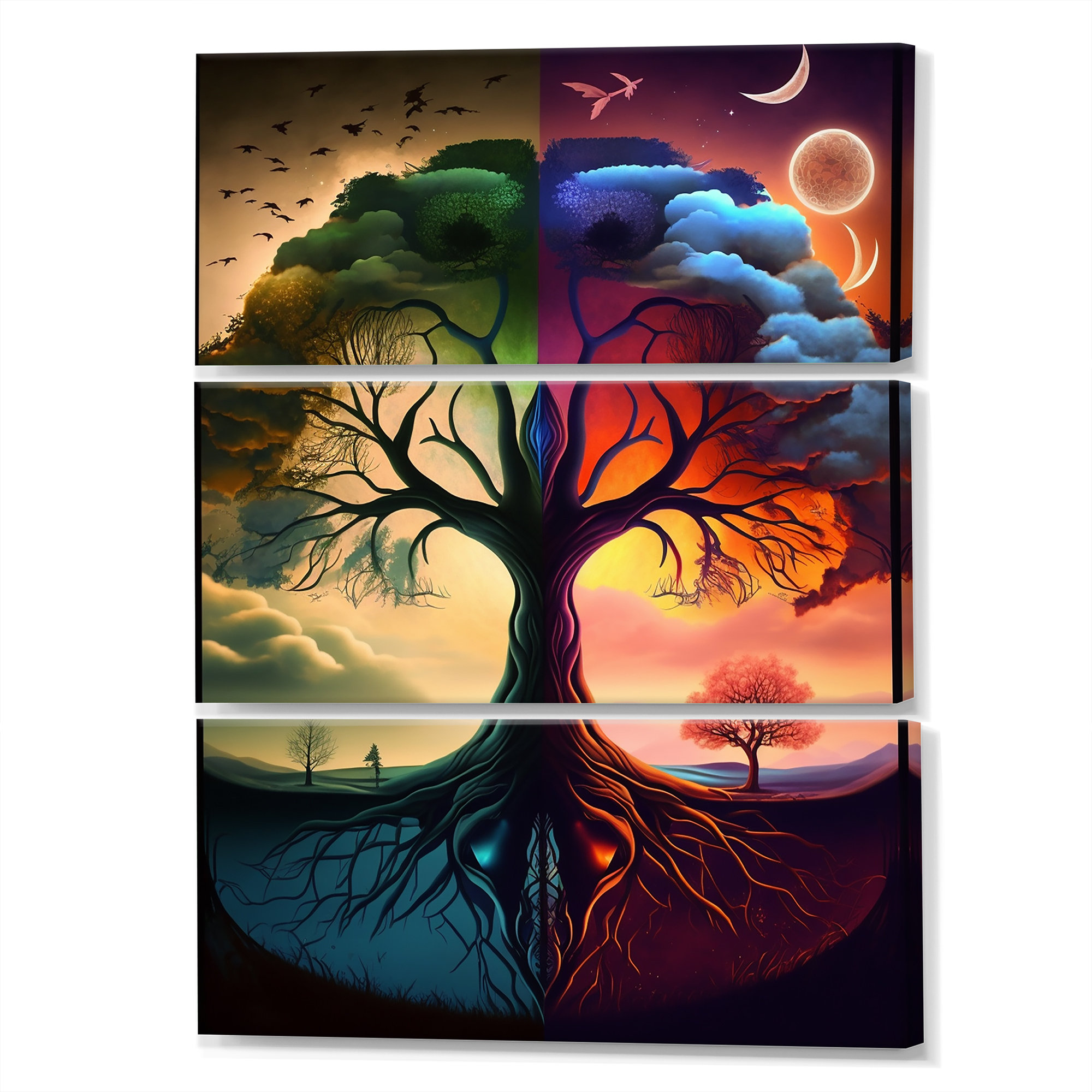 Red Barrel Studio® Tree Of Life Day And Night I On Canvas 3 Pieces ...