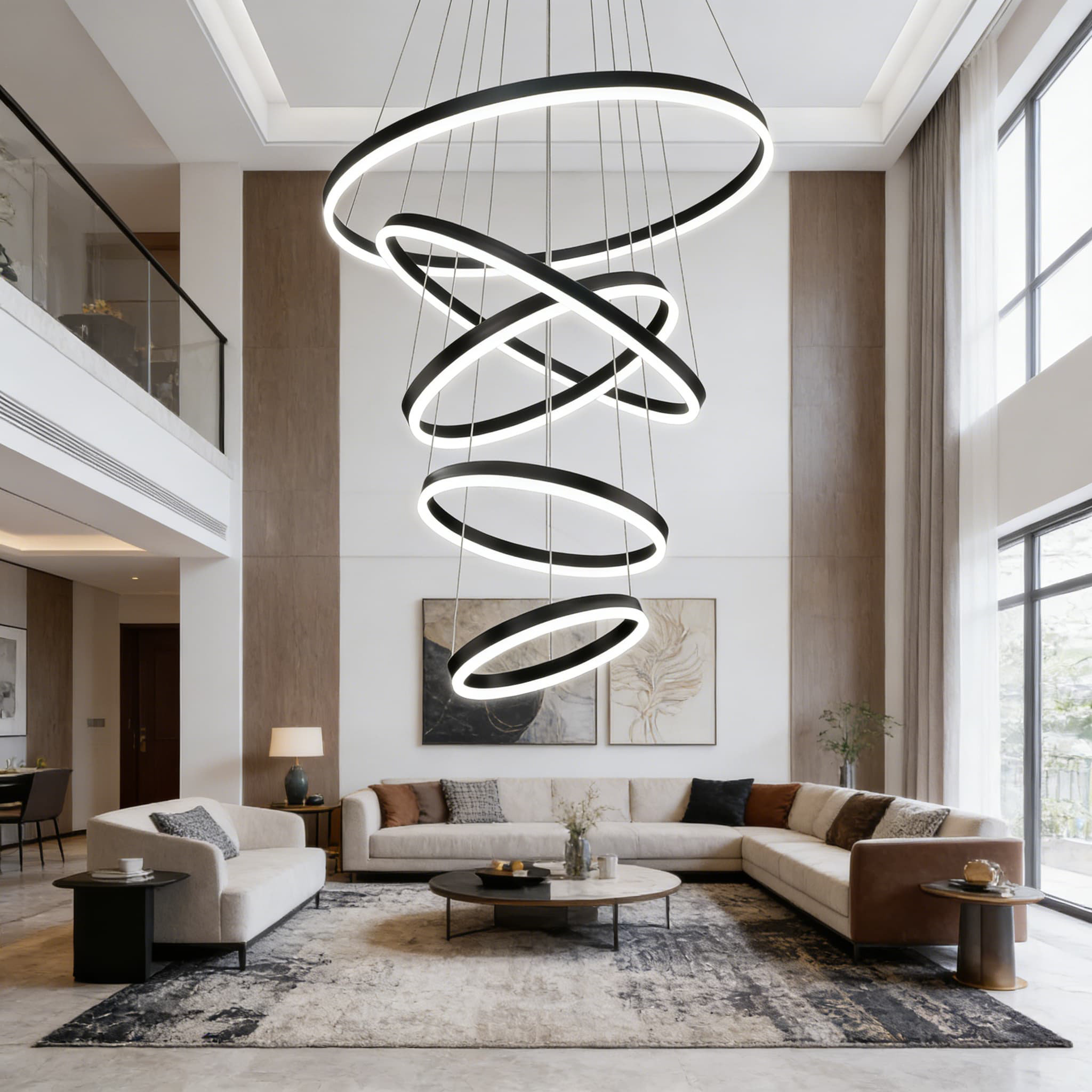 Everly Quinn Modern 5-Ring LED Chandelier With Dimmable Remote Control ...