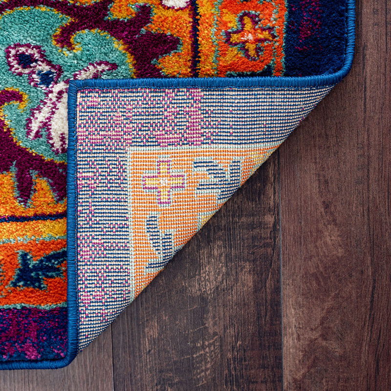 Bungalow Rose Depew Performance Gold/Navy Blue Rug & Reviews | Wayfair