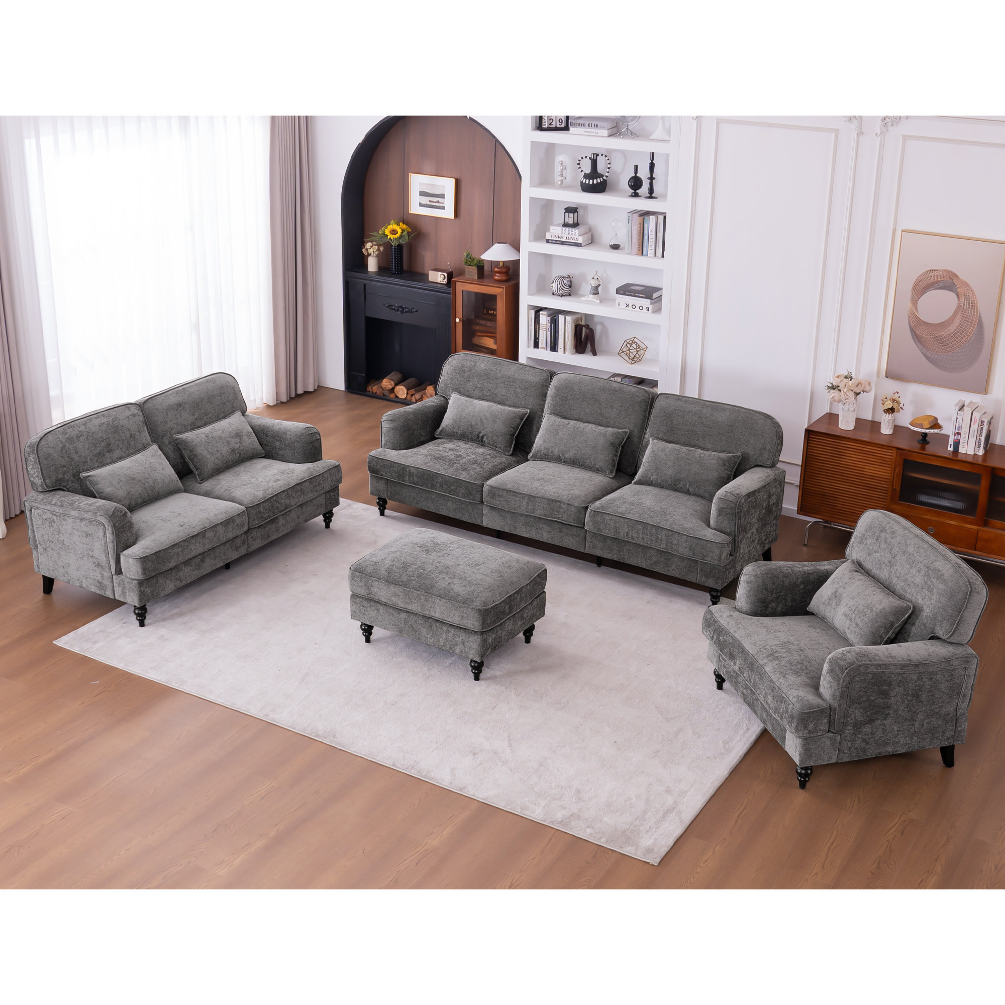 ZX Design 4-piece living room sofa set, modern Upholsted chenille sofa ...