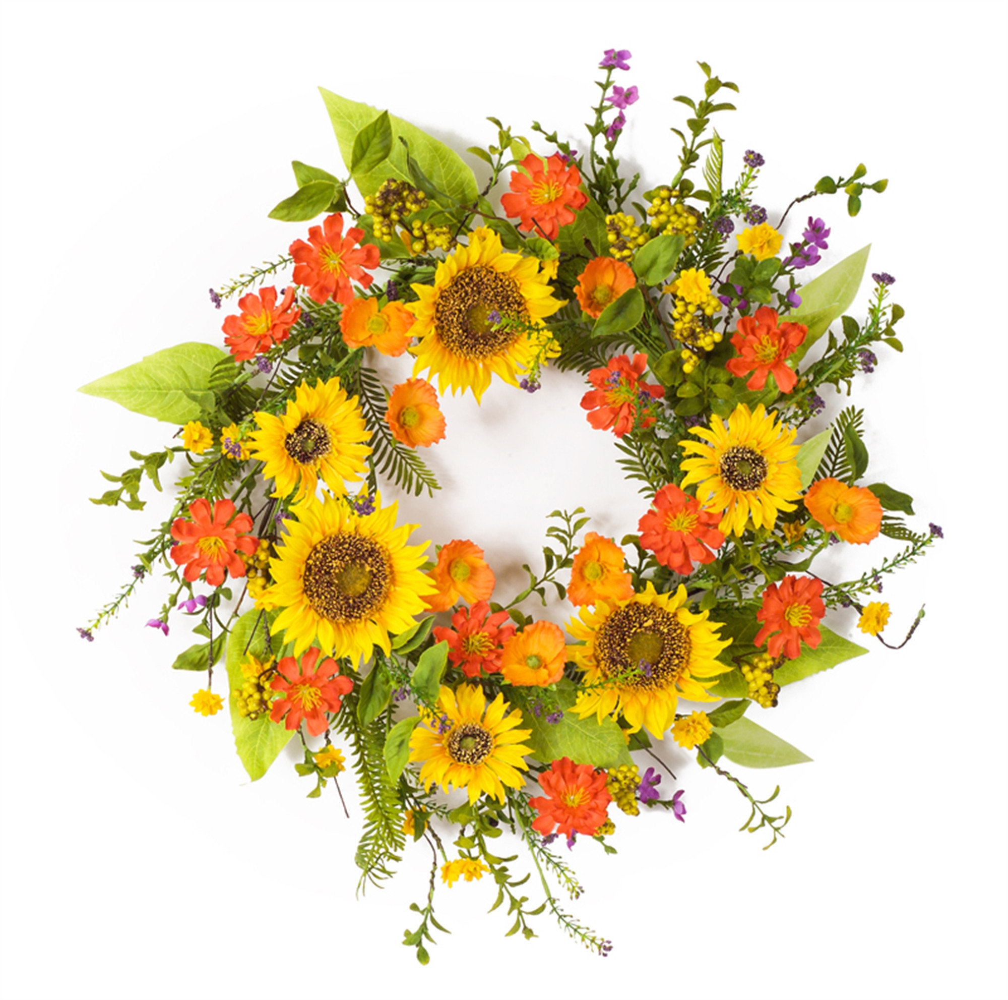 HomeRoots 22" Yellow Summer Sunflower Artificial Wreath | Wayfair