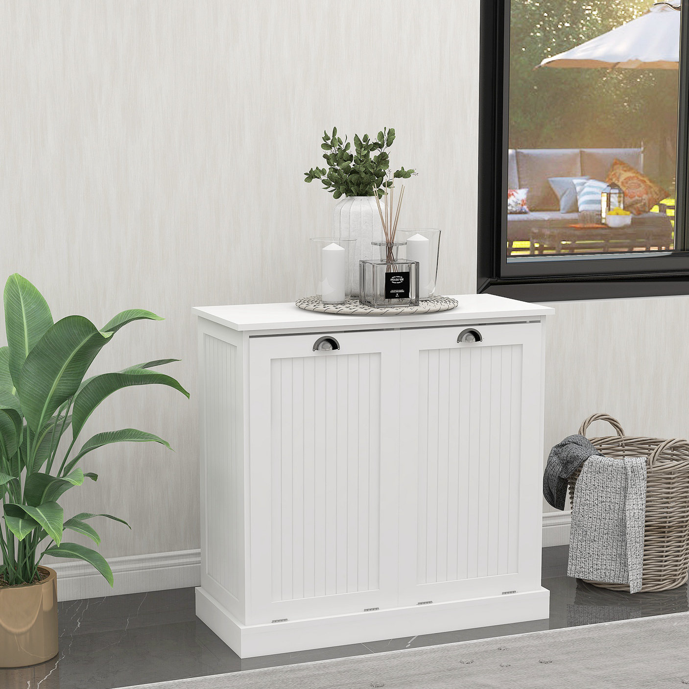 Red Barrel Studio® Two-Compartment Tilt-Out Laundry Sorter Cabinet for ...