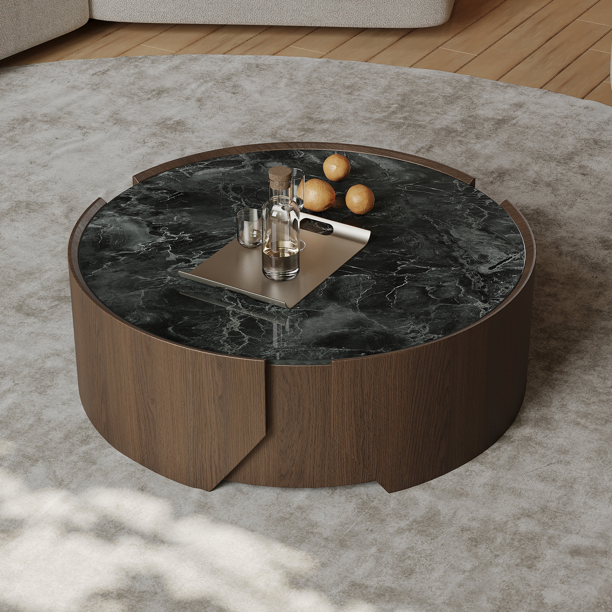Hokku Designs Black Faux Marble Round Coffee Table | Wayfair