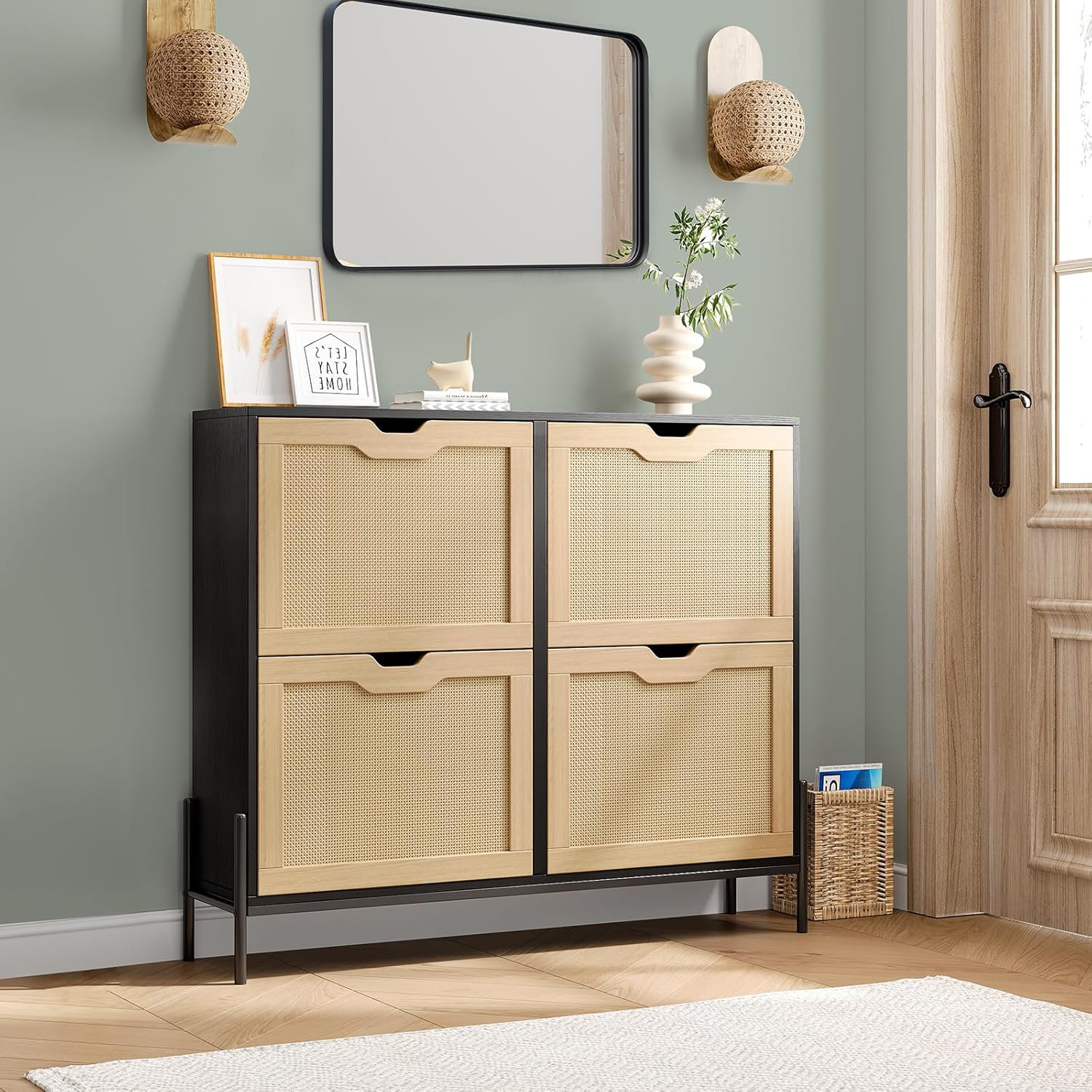 Dakota Fields Armoire à chaussures avec 4 tiroirs rabattables, armoire ...