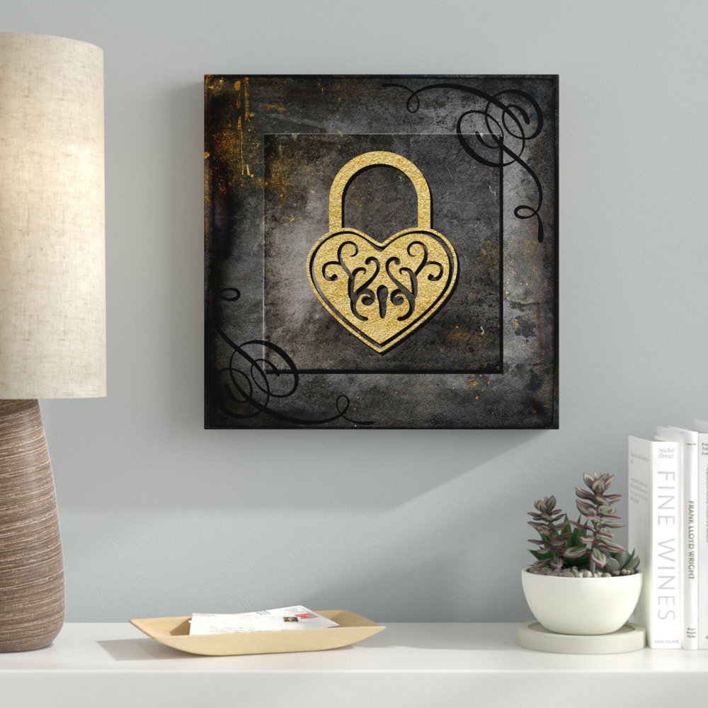 Ebern Designs 'Grunge Gold Crown Lock' Graphic Art Print on Wrapped ...