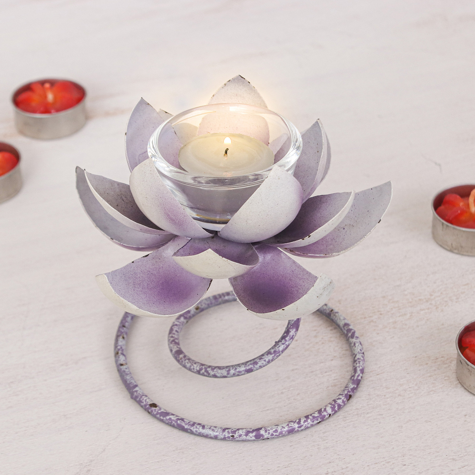 Lark Manor™ Handmade Lotus Flame In Purple Steel And Iron Tealight ...