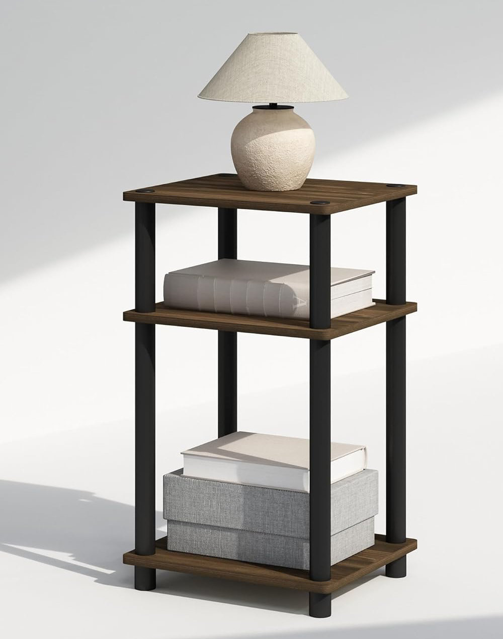 Ebern Designs Black 3-Tier Simple Design Nightstand with Open Storage ...