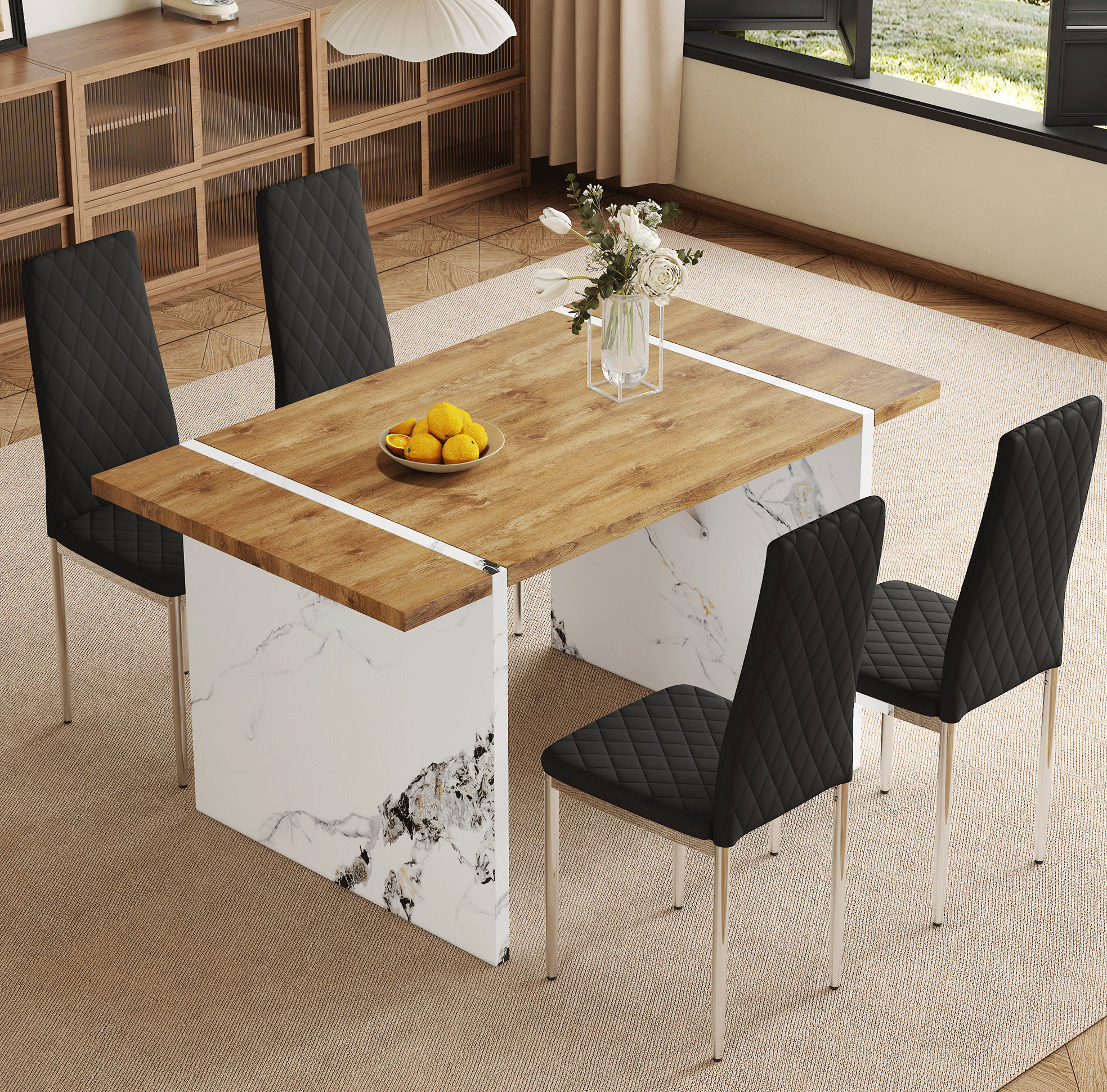 Ivy Bronx Table And Chair Set.Natural Wood Grain MDF Dining Table - 55 ...