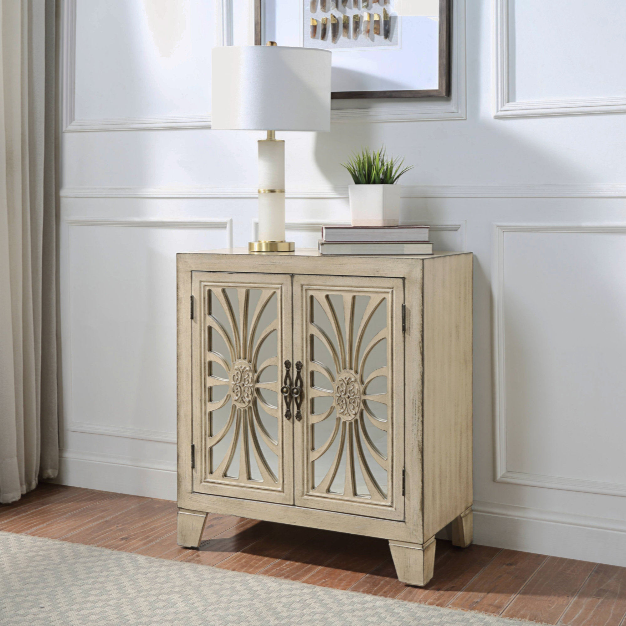 Canora Grey Antique White Console Table With Mirrored Doors - Wayfair ...