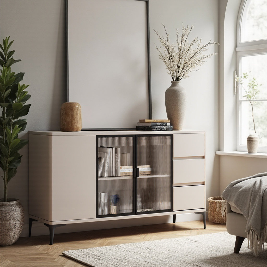 Red Barrel Studio® Elegant Dining Side Cabinet With Glass Doors And ...