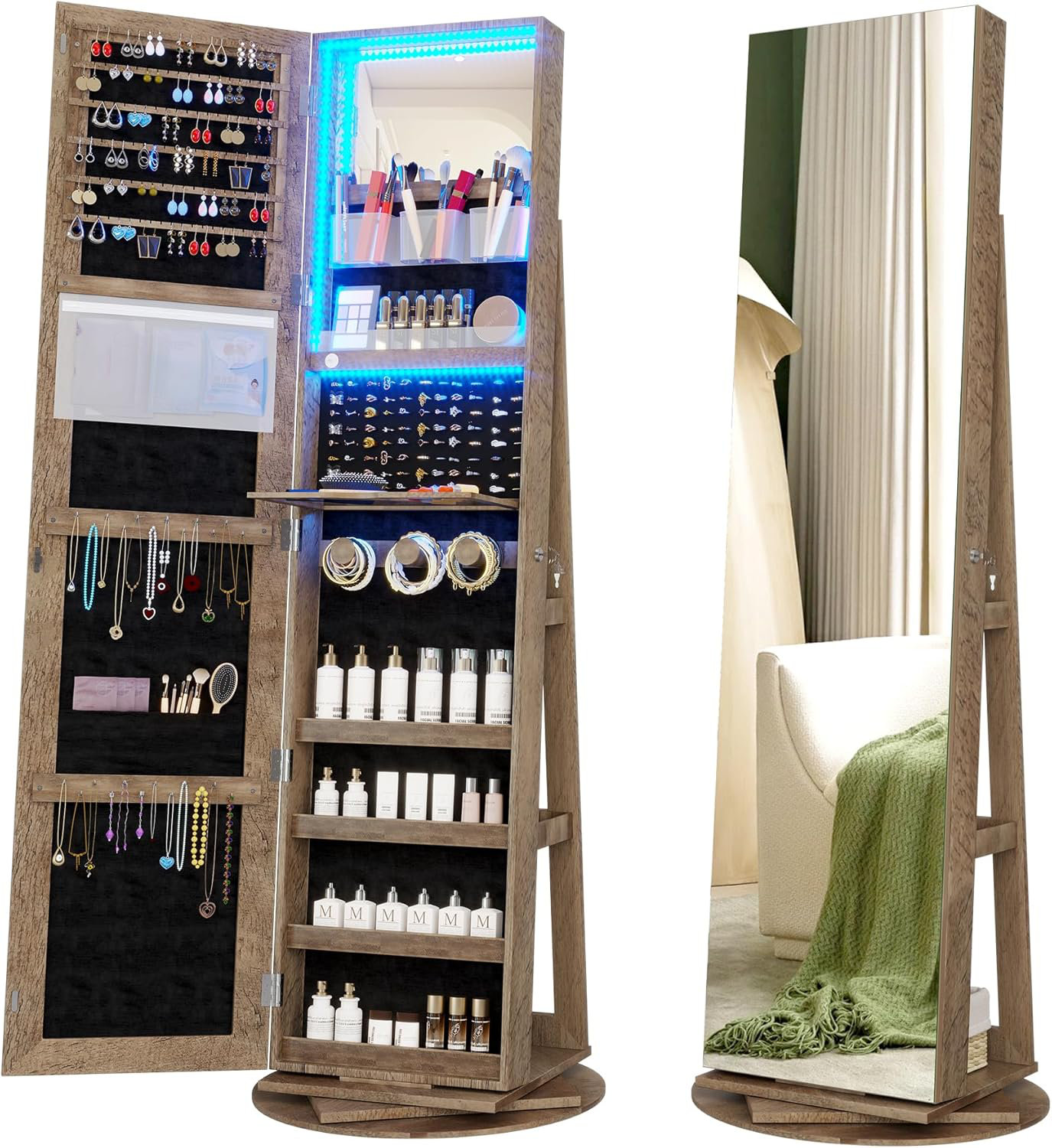 Loon Peak® LED Light Jewelry Cabinet with Full Length Mirror 360 ...