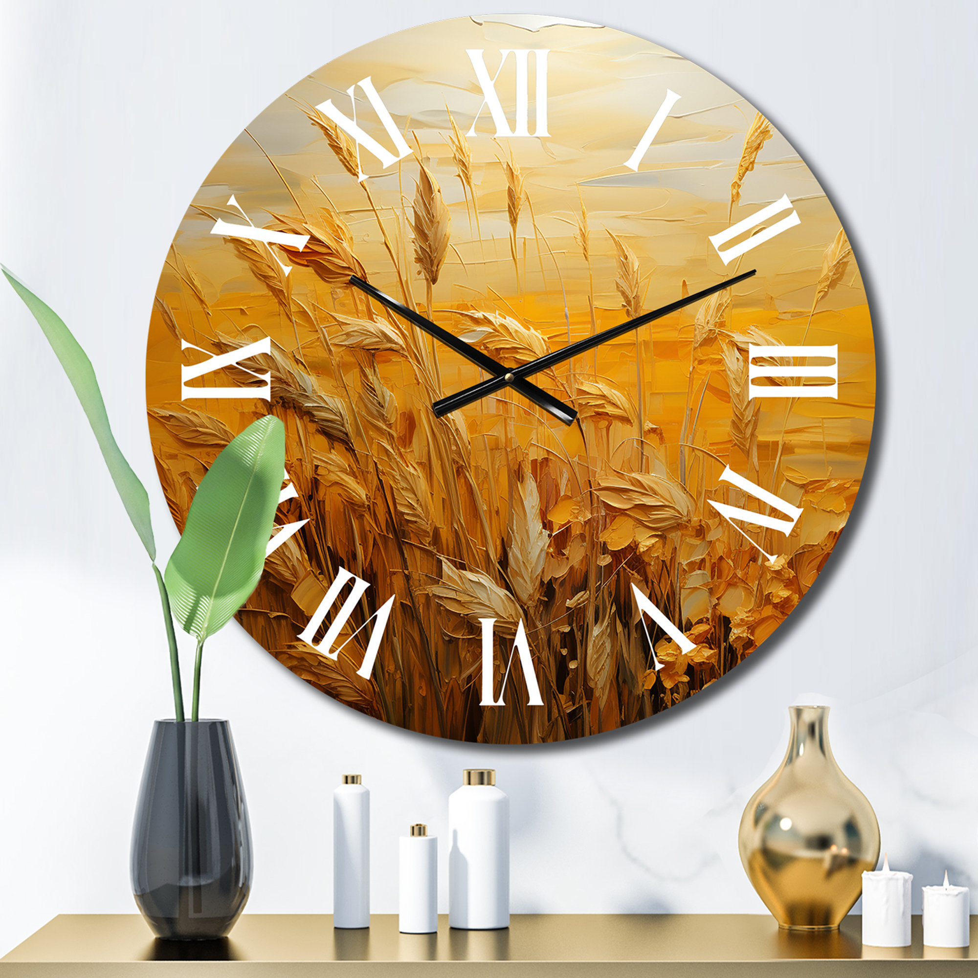 East Urban Home Golden Harvest I - Abstract Landscape Wall Clock | Wayfair