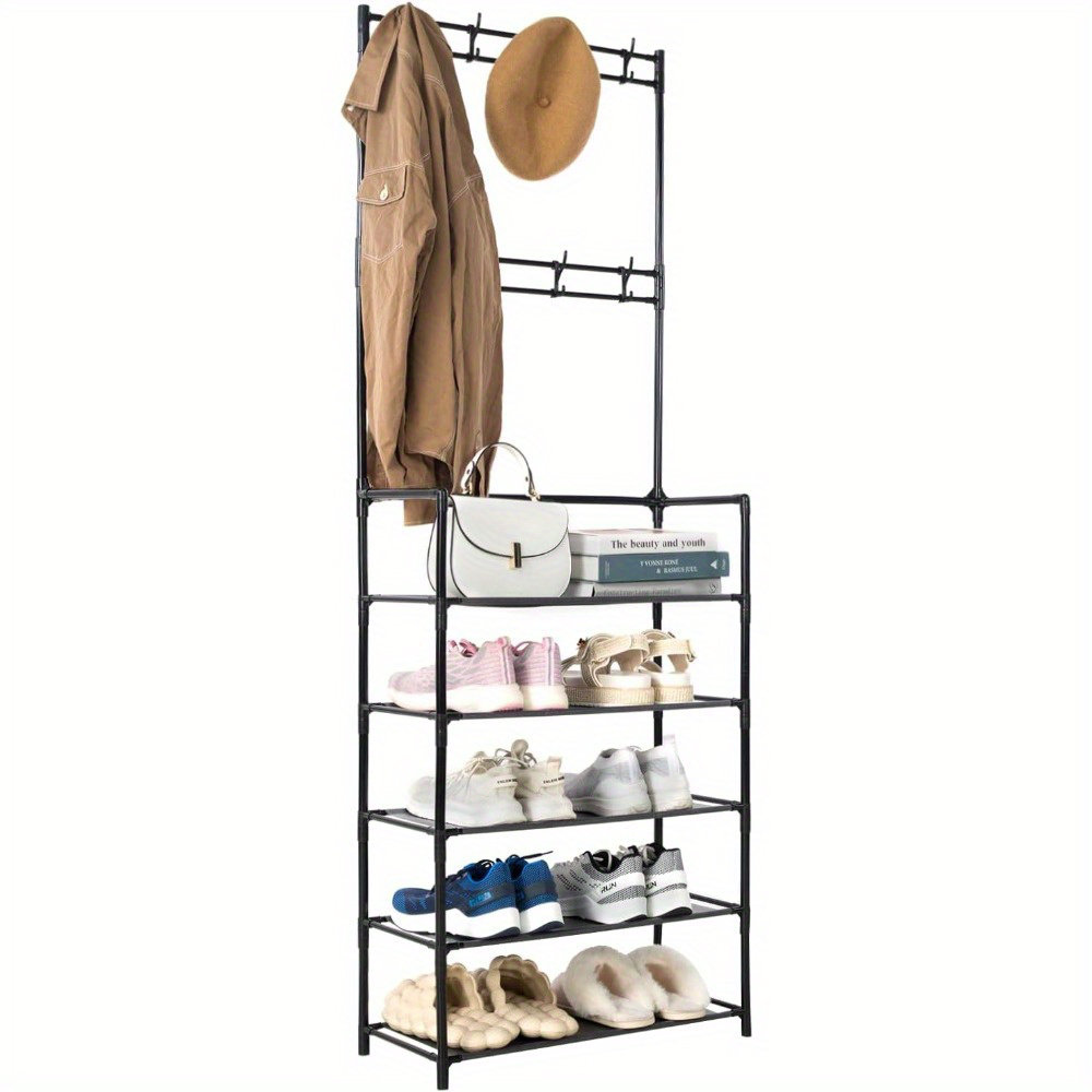 Rebrilliant 5-Tier Entryway Shoe Rack with 8 Hooks Entryway Bench for ...