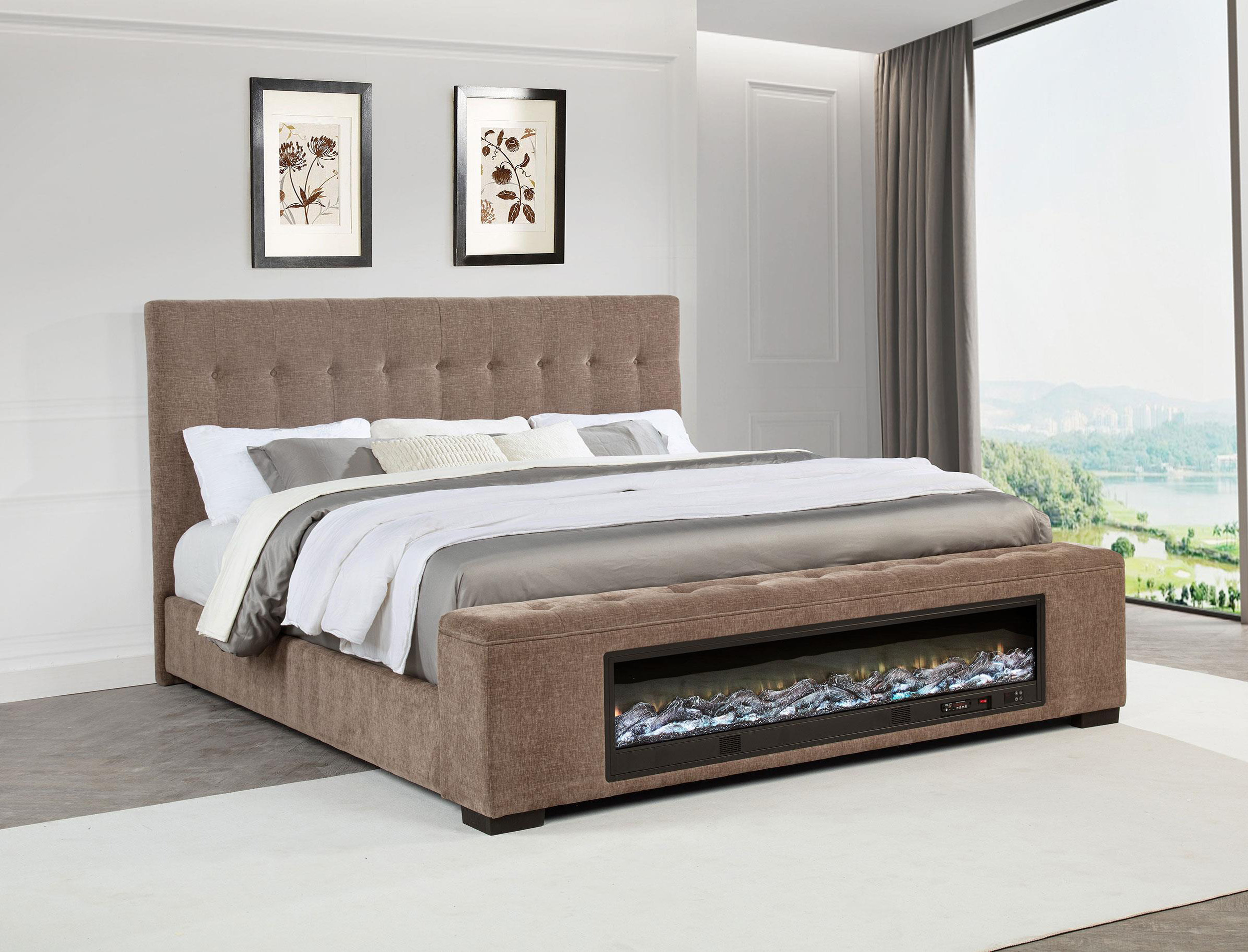 Mercer41 Upholstered Audio Flame Visualizer Bed Brown | Wayfair
