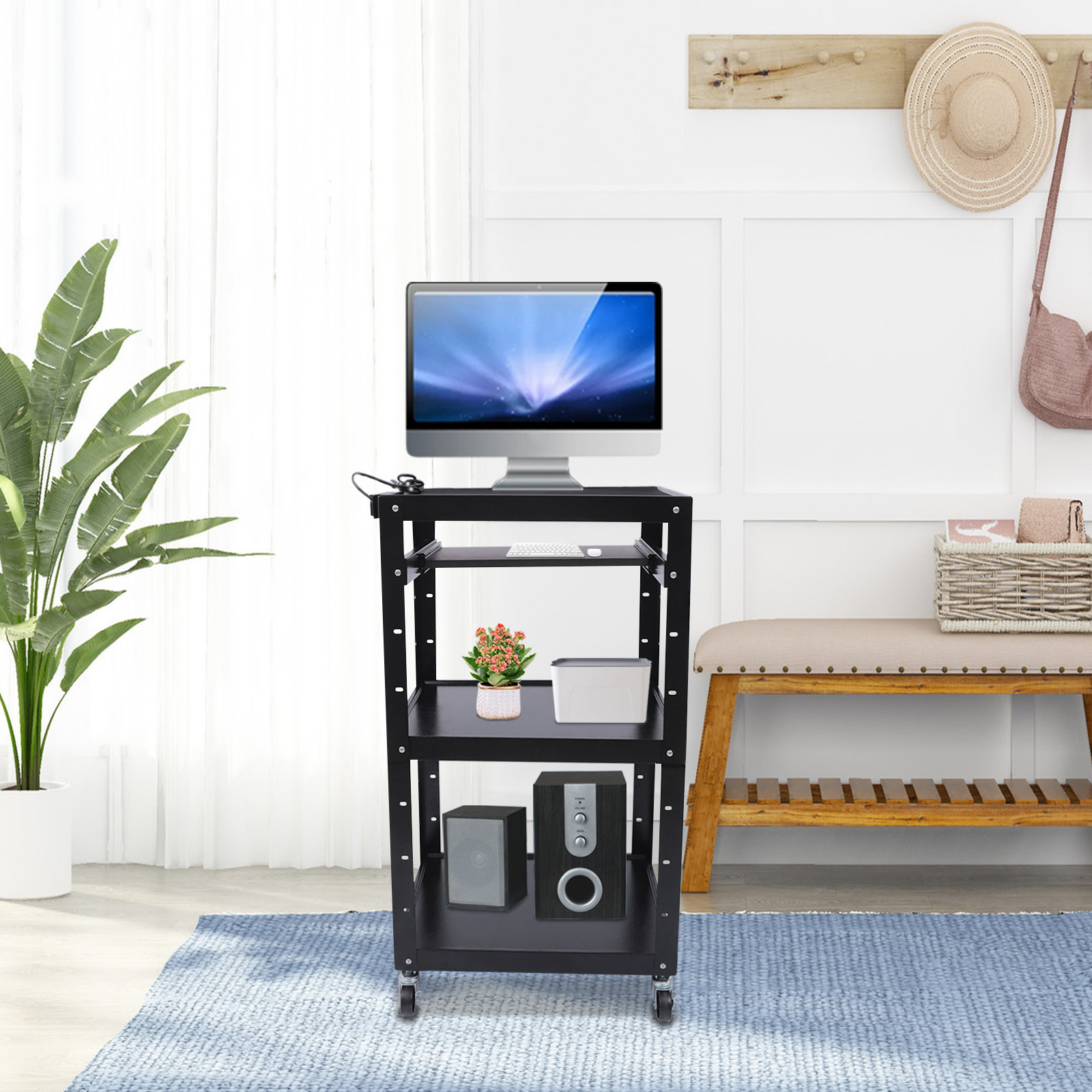 JOYDING 24'' x 18'' x 41'' AV Cart Rolling Projector Cart with Power ...