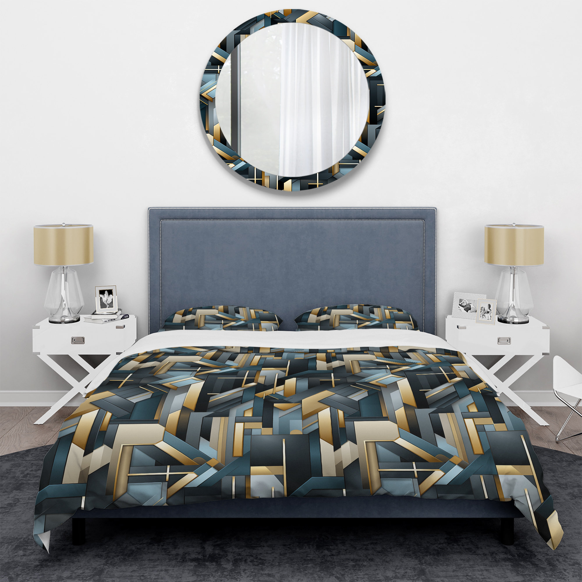 Design Art Eilleen Gold And Grey Metropolitan Geometric Pattern ...