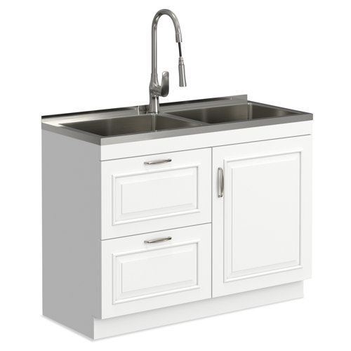 Simpli Home Darwin All-In-One 46-inch Laundry Utility Sink and Cabinet ...