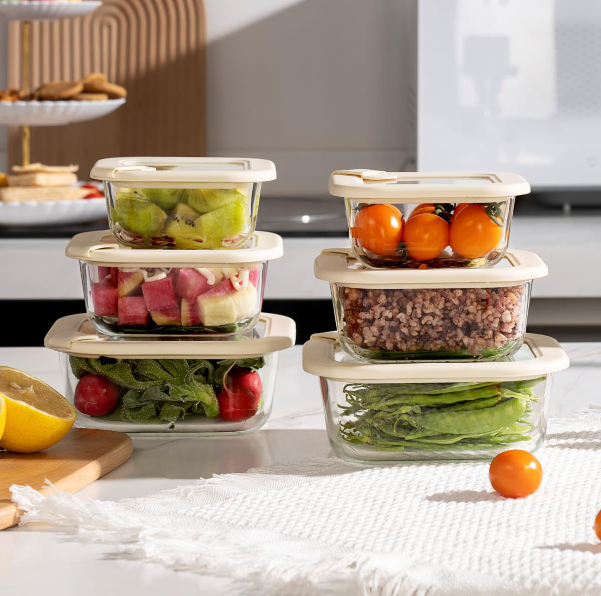 Prep & Savour Glass Food Storage Container with Glass Lid, Airtight ...