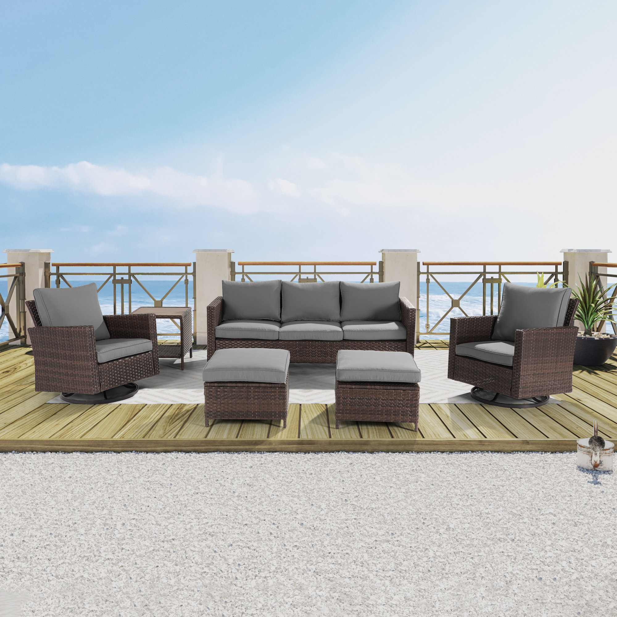 Red Barrel Studio® Charlenne 5 - Person Swivel Rocking Chair Outdoor ...