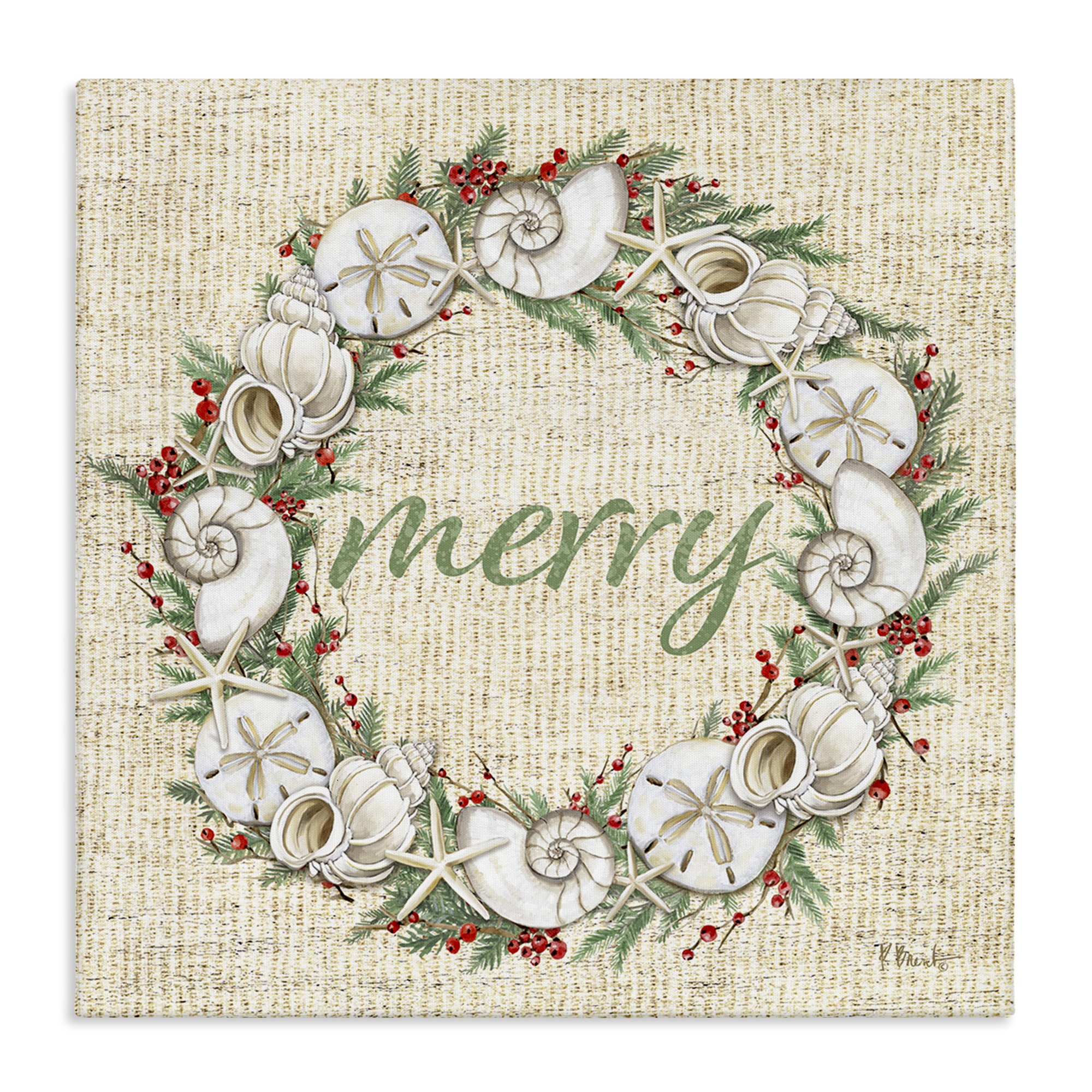 The Holiday Aisle® Shells & Holly Merry Canvas Wall Art by Paul Brent ...