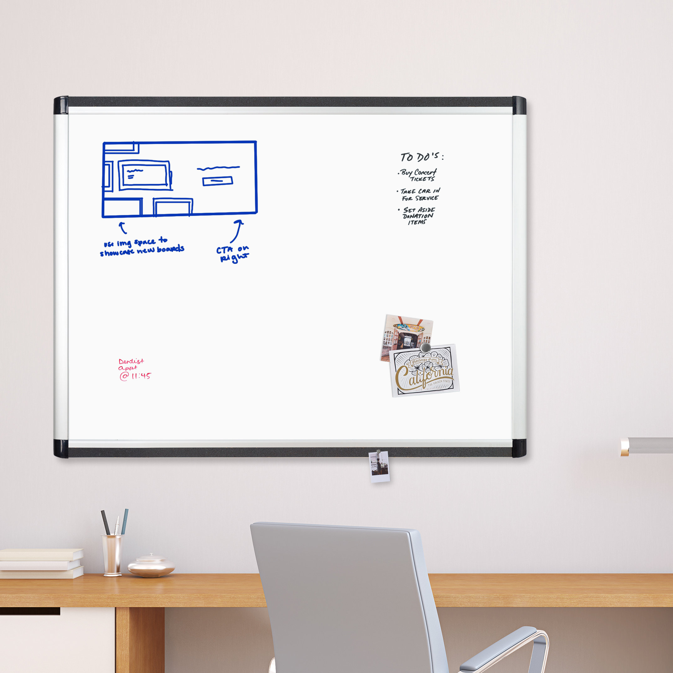 U Brands Wall Mounted PINIT Magnetic Dry Erase Board, 47" X 35", Silver ...