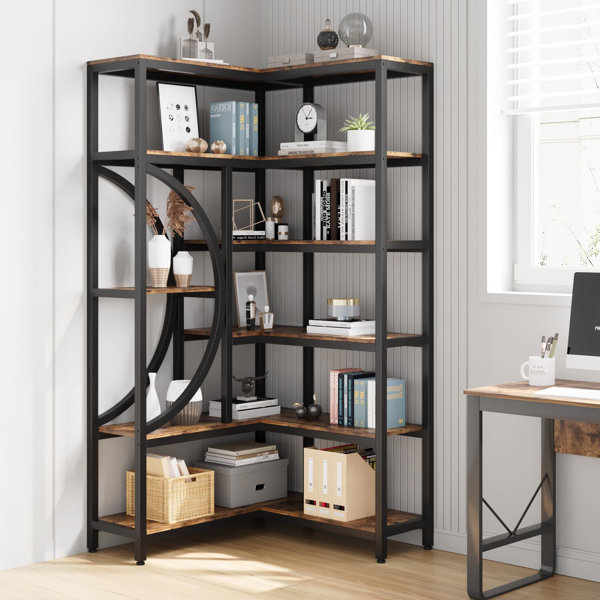 17 Stories Muhittin Modern Corner Bookshelf, 6 Tier Wooden Corner ...