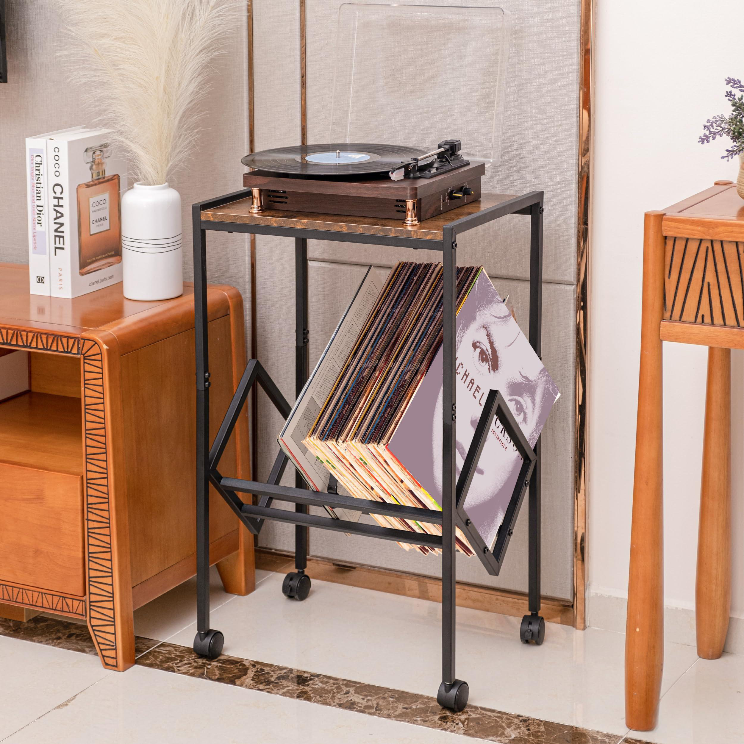 17 Stories 2-Tier Record Player Stand With Vinyl Record Storage With ...