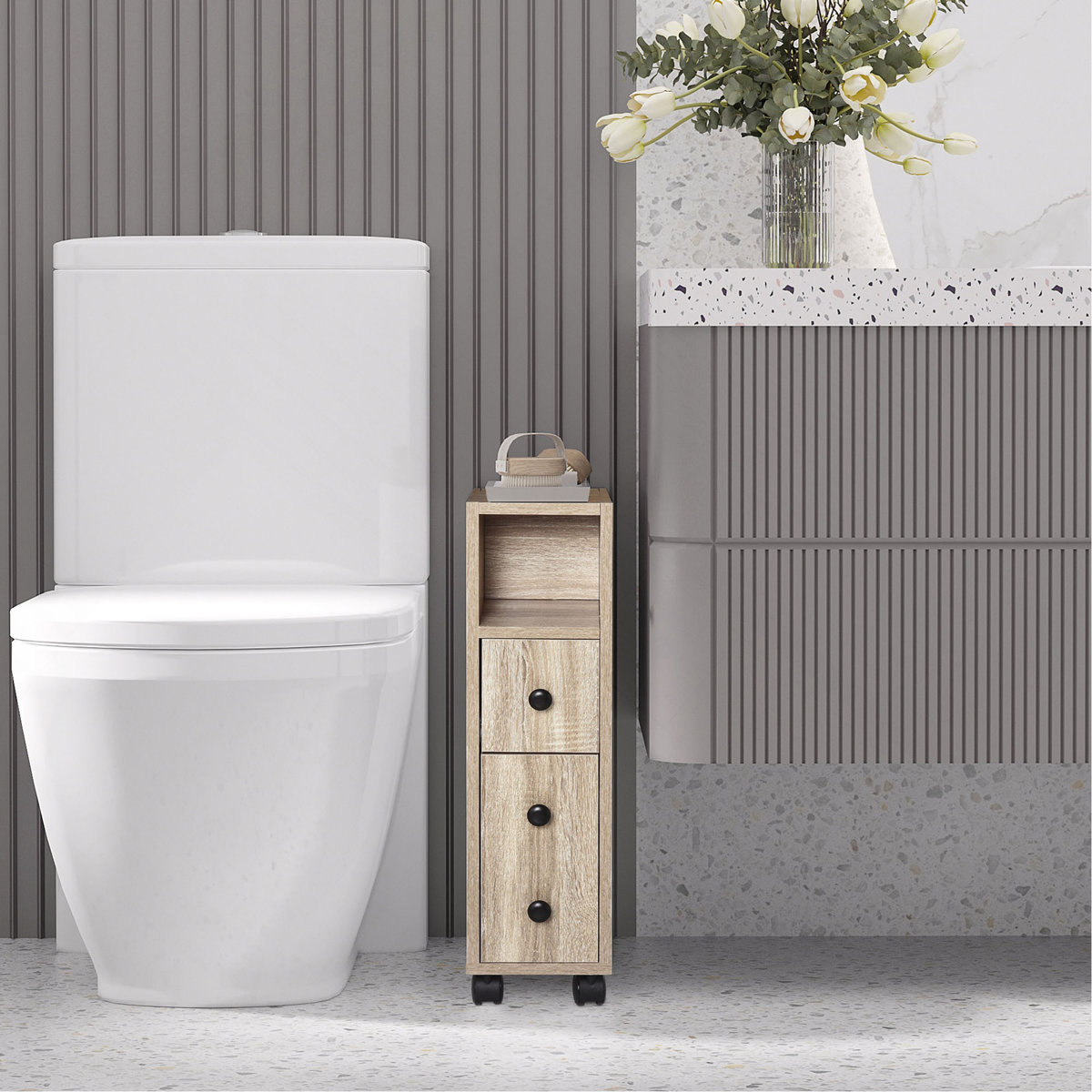 Wrought Studio™ Freestanding Compact Design Bathroom Cabinet With 2 ...