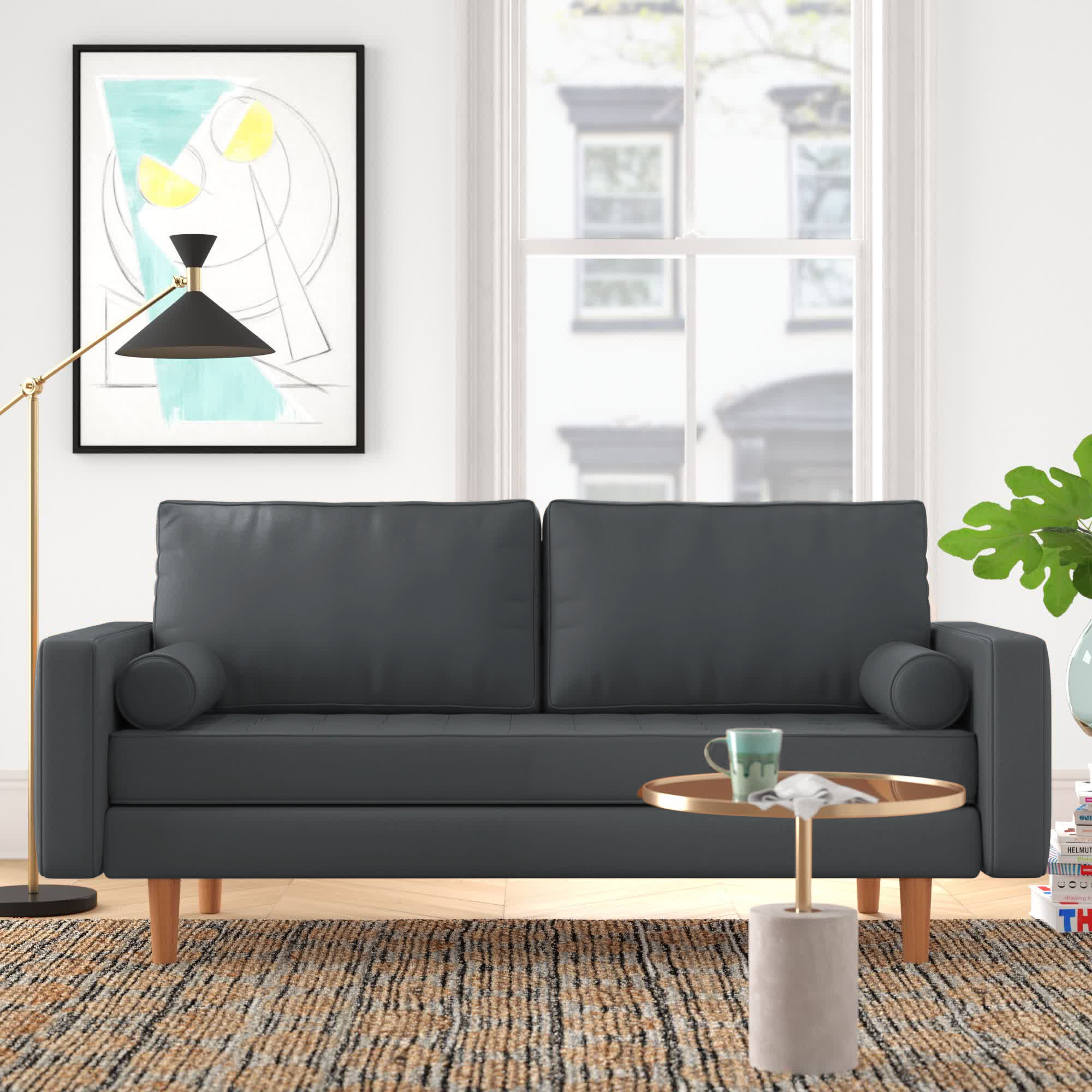 Mercury Row Cohrs 70" Vegan Leather Upholstered Square Arm Sofa ...