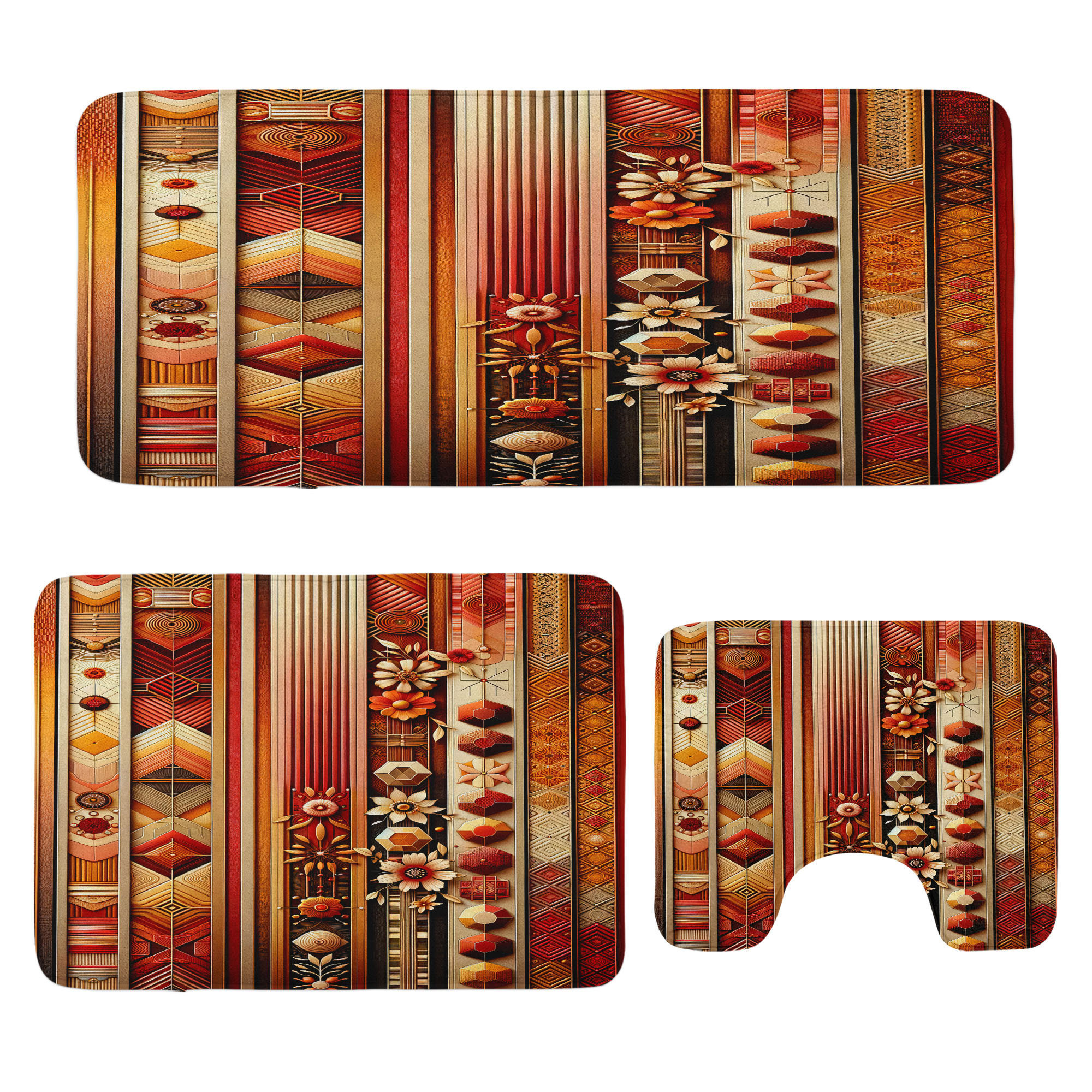 East Urban Home Bohemian Bathroom Rug Set 3 Pieces U-Shape & Rectangle ...