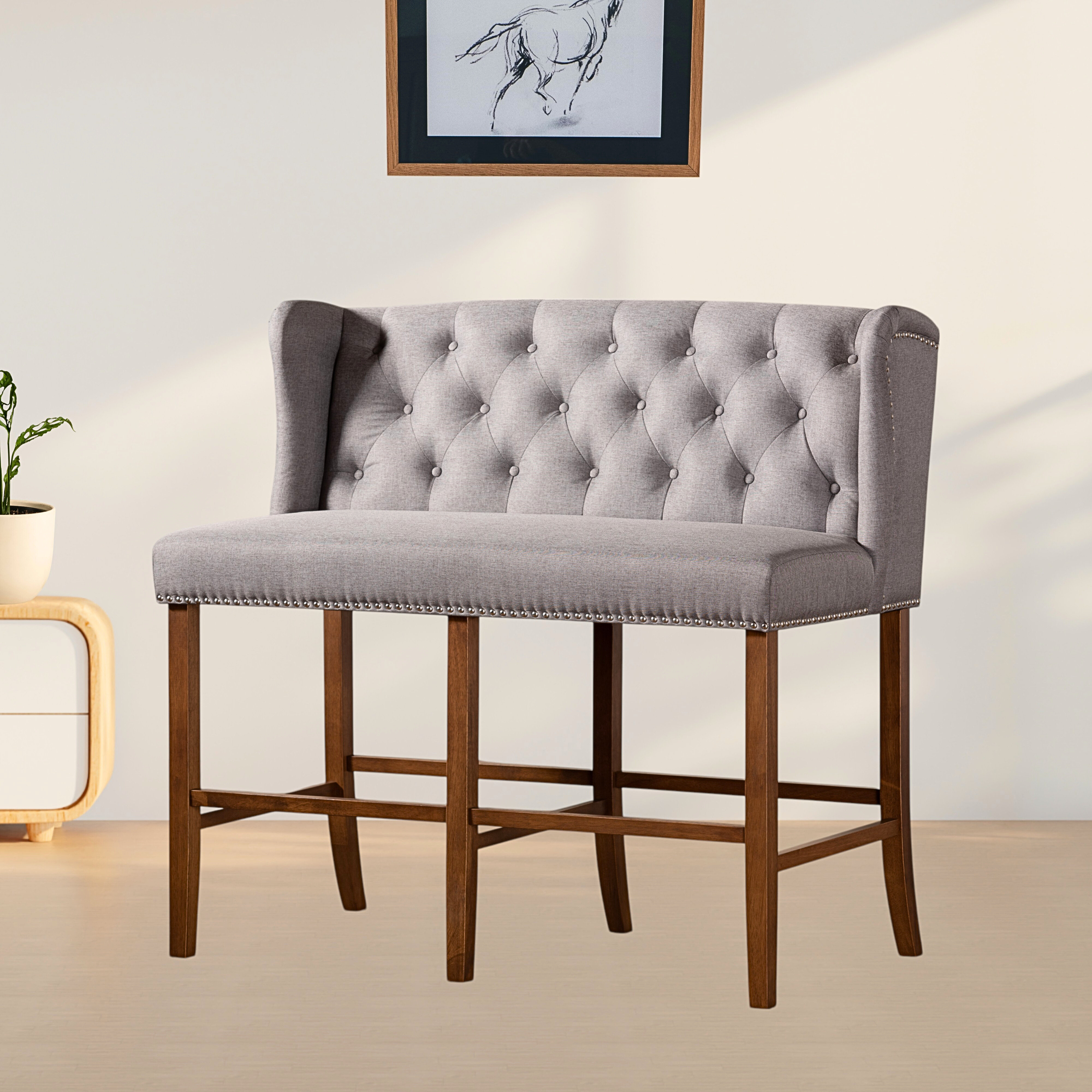 Red Barrel Studio® Entreat Fabric Upholstered Grey Wood Button Tufted ...