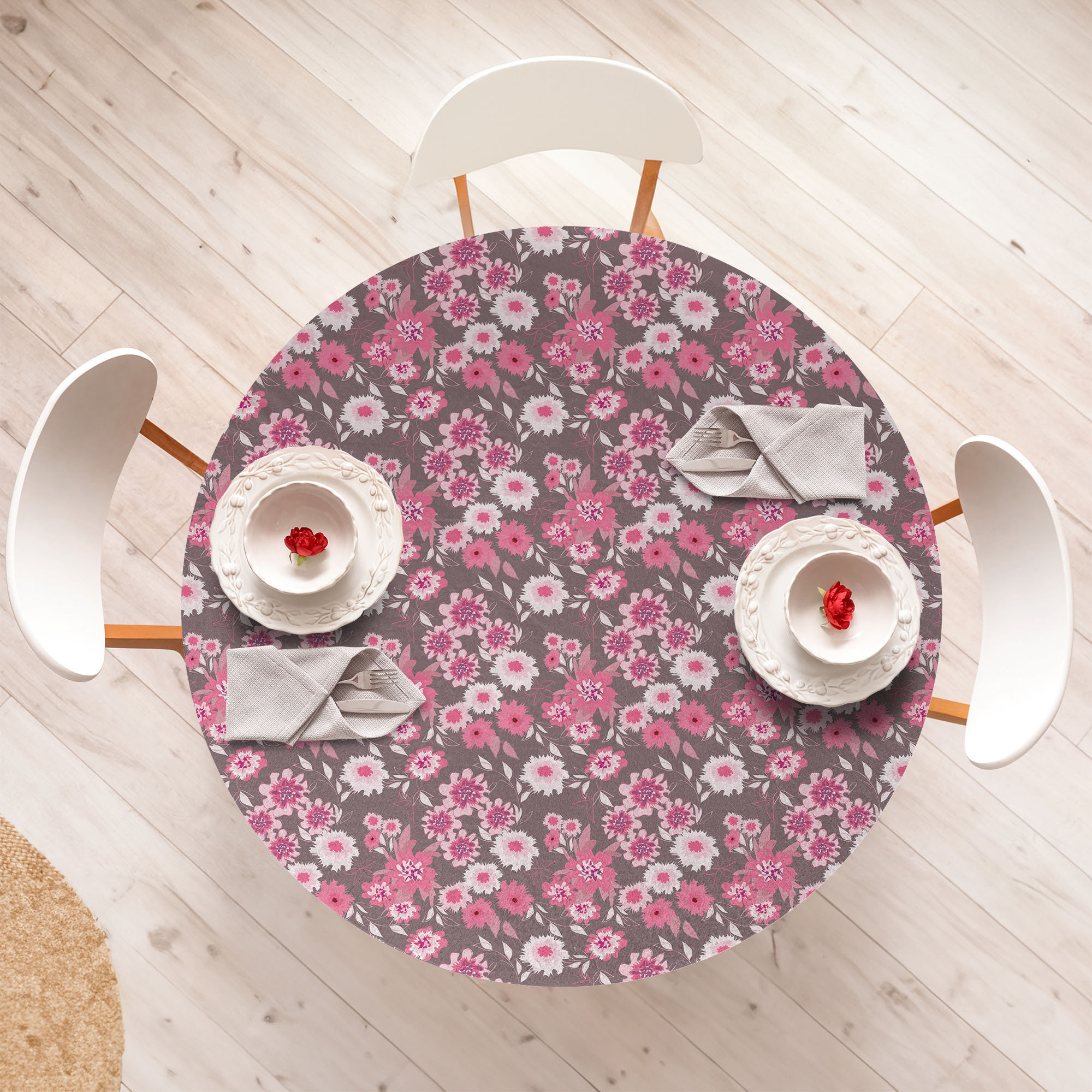 Wrought Studio™ Flower Fitted Round Tablecloth Diameter Multicolor ...