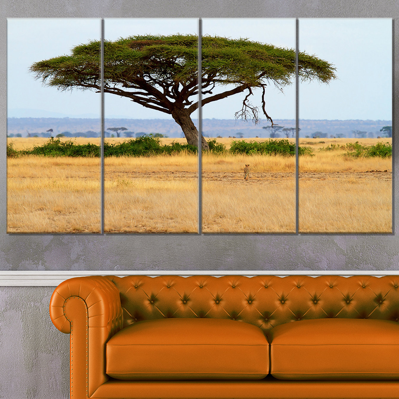 Design Art 'Acadia Tree and Cheetah in Africa' 4 Piece Photographic ...