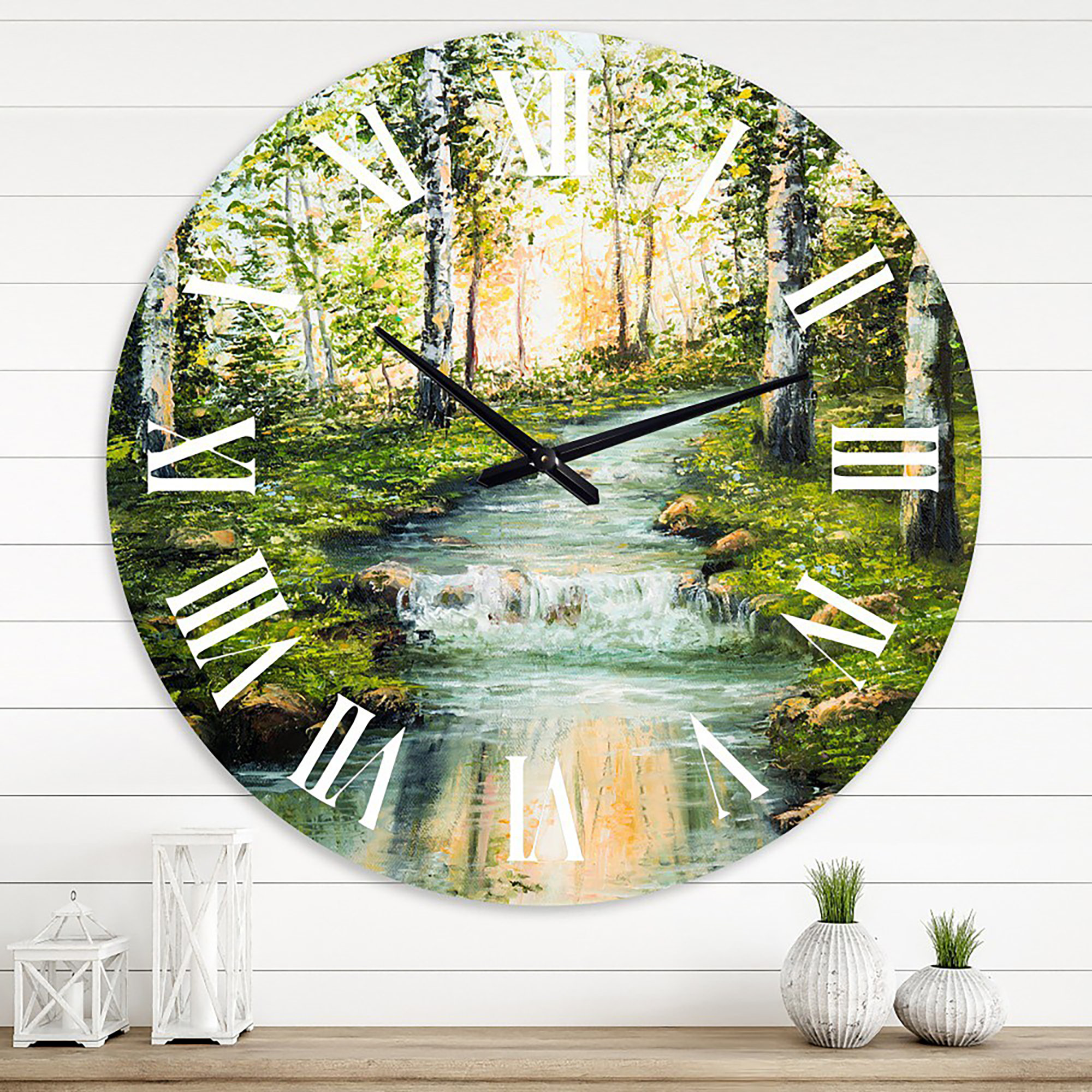 East Urban Home River Through Birch Forest - Lake House wall clock ...