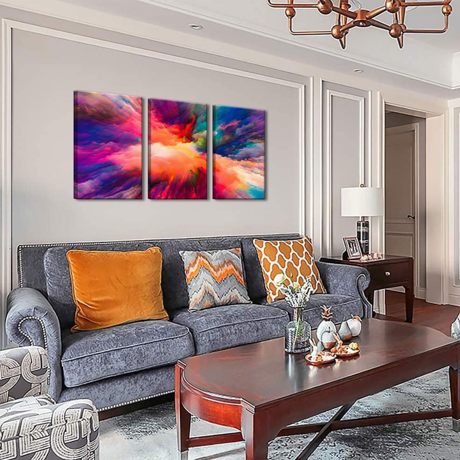 Orren Ellis 3Pcs Framed Abstract Colorful Cloud Canvas Wall Art Modern ...